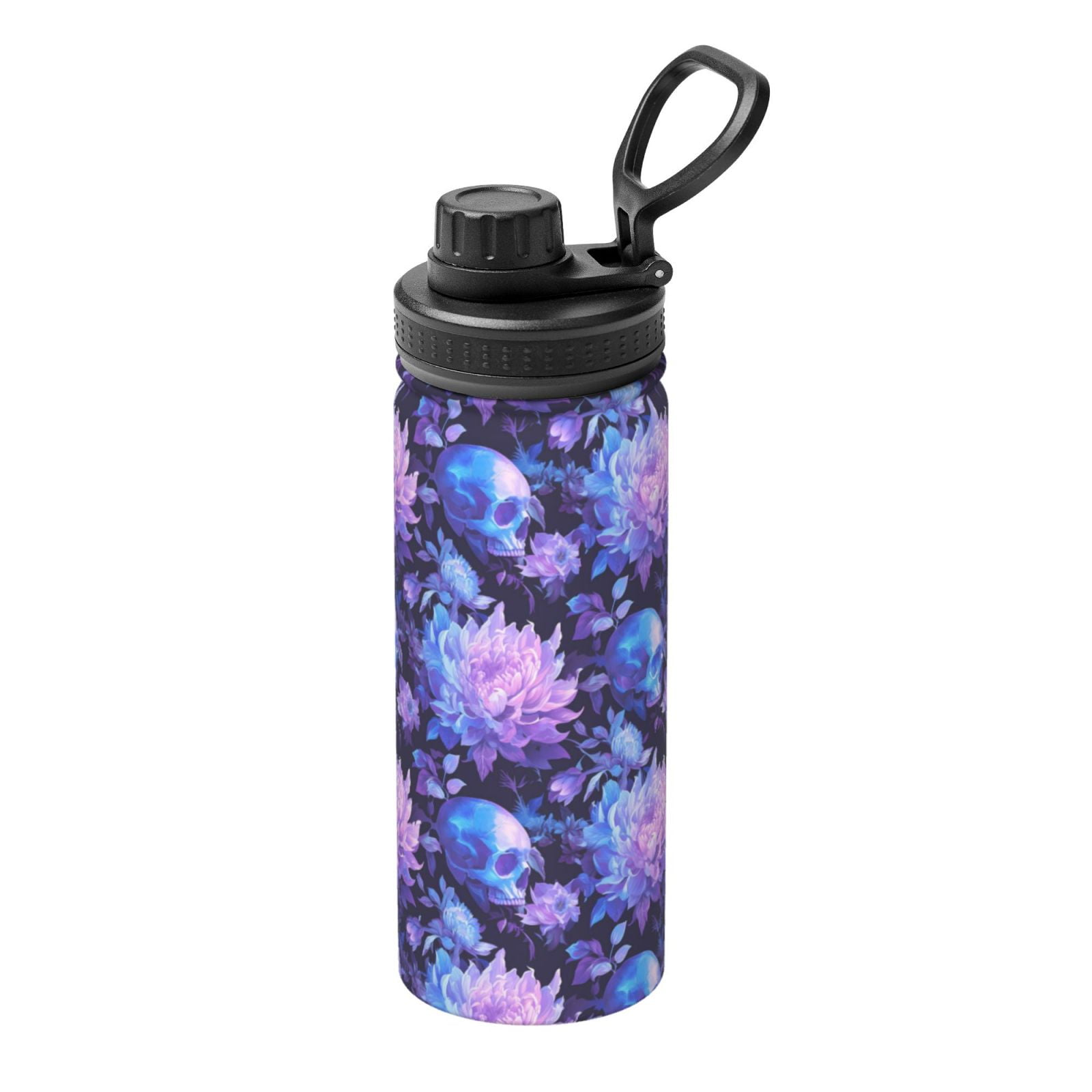 Picia White Skull Flower Pattern Water Bottle 18 oz Stainless Steel ...