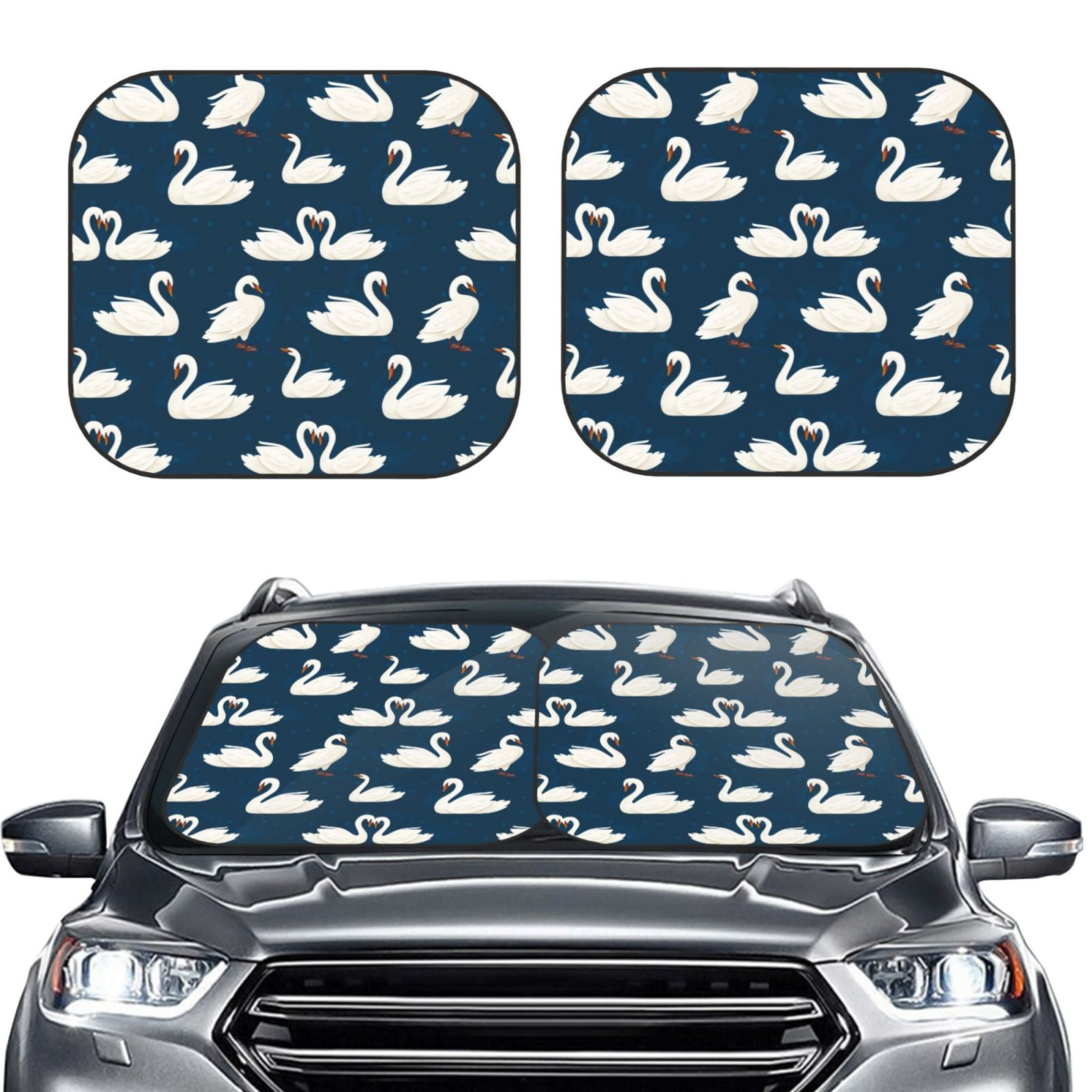 Picia White Swam 2 Piece Car Windshield Sun Shade Foldable | Foldable ...