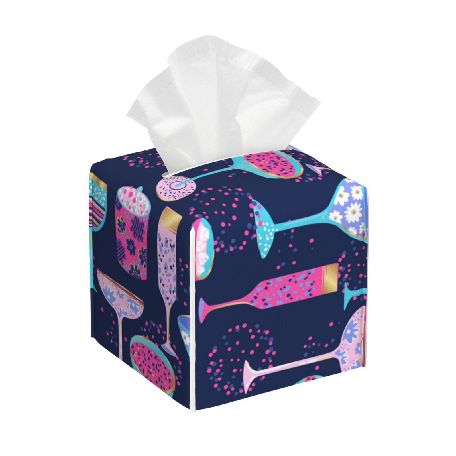 Picia Wine Glasses And Cocktails Pattern Tissue Box Cover,PVC Leather ...