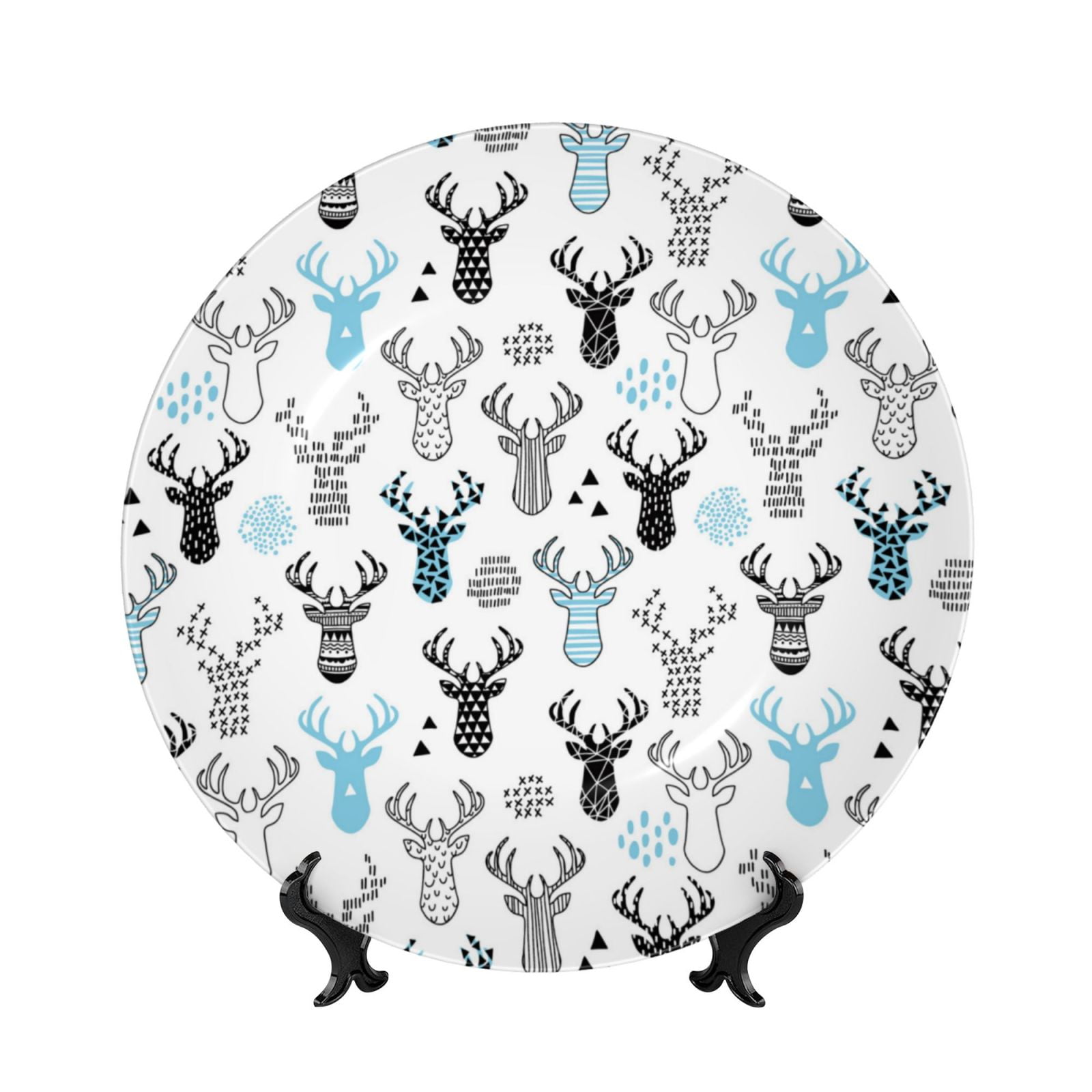 Picia Winter Art Blue and Black Moose Pattern Bone China Decorative ...