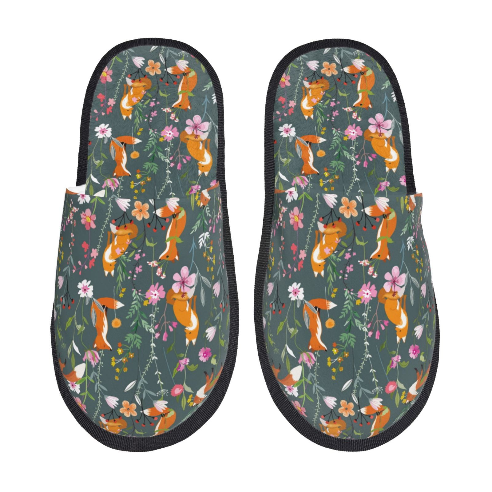 Picia Wolf Fox In Flower Forest Print Women's Fuzzy Fluffy House ...