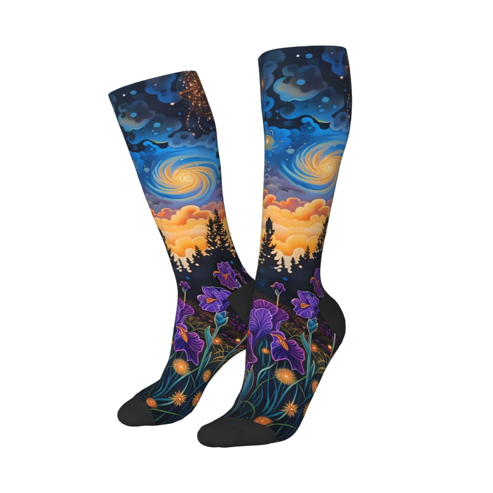 Picia Women Crew Soft Moisture-wicking Socks Cosmic Irises At Twilight ...