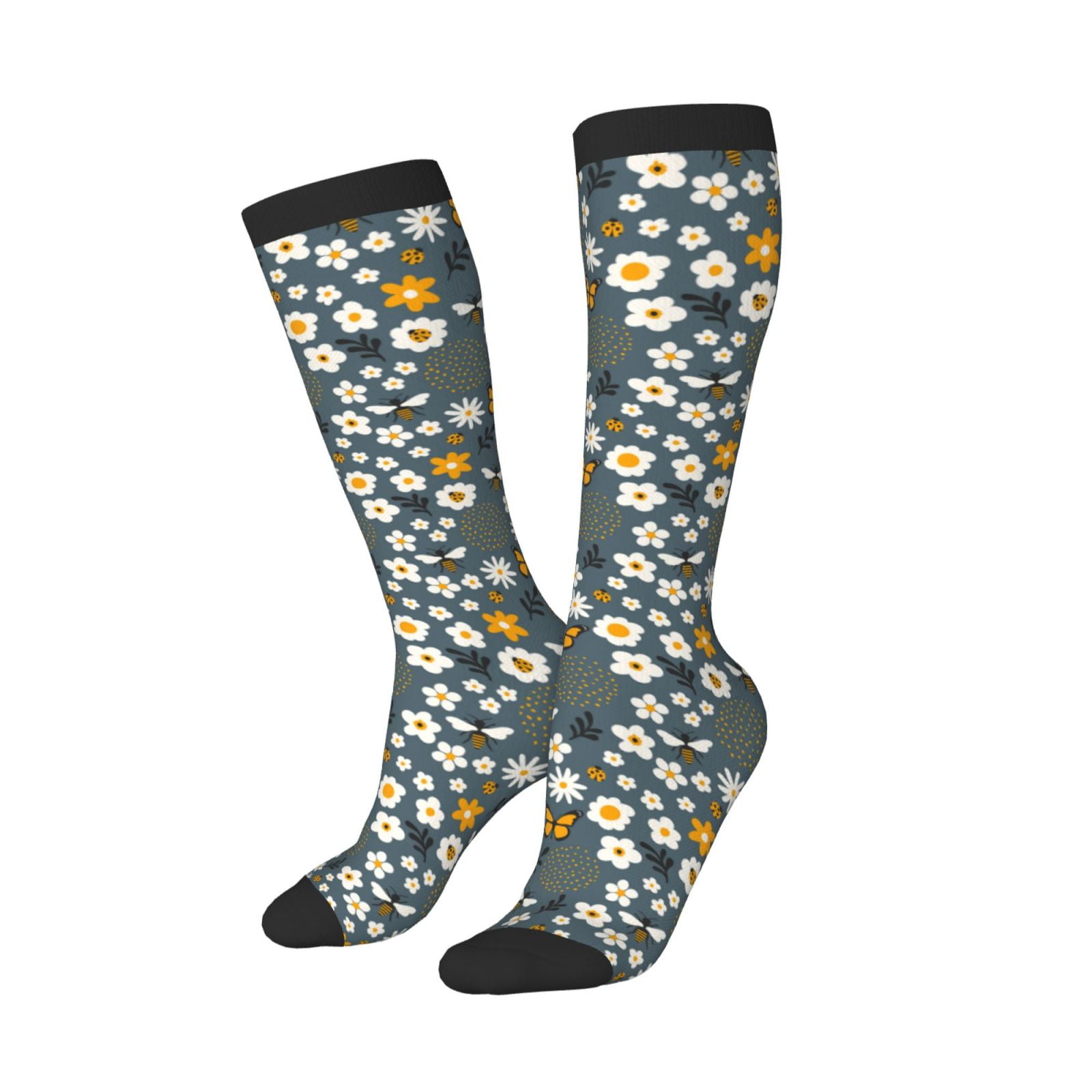 Picia Women Crew Soft Moisture-wicking Socks Flowers and Bee Pattern ...