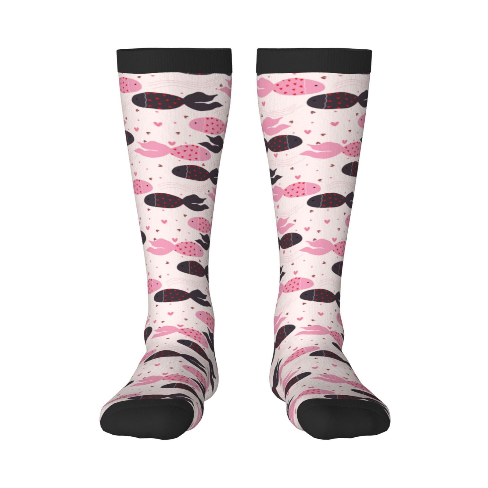 Picia Women Crew Soft Moisture-wicking Socks pink fish hearts Pattern ...
