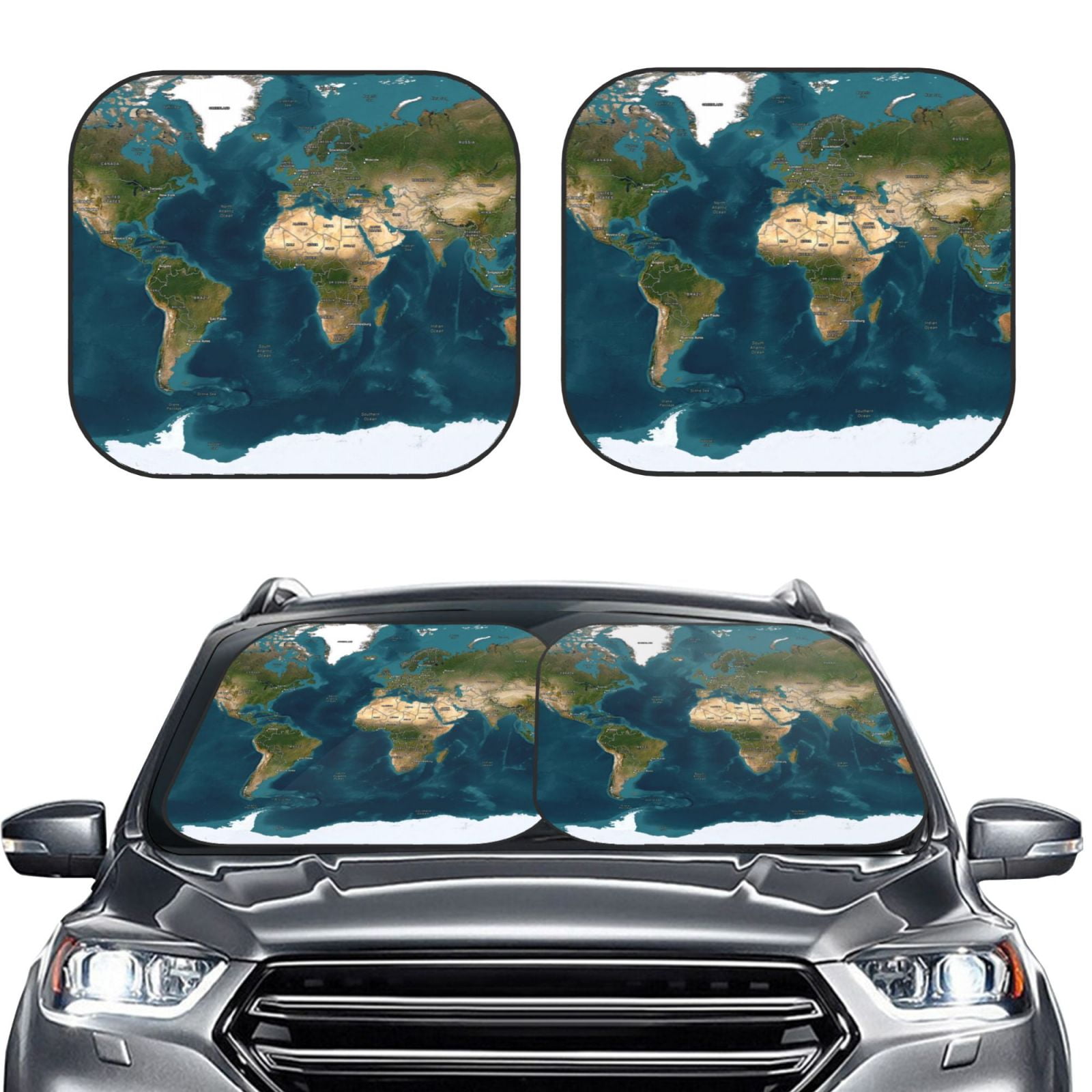 Picia World Map 2 Piece Car Windshield Sun Shade Foldable | Foldable ...