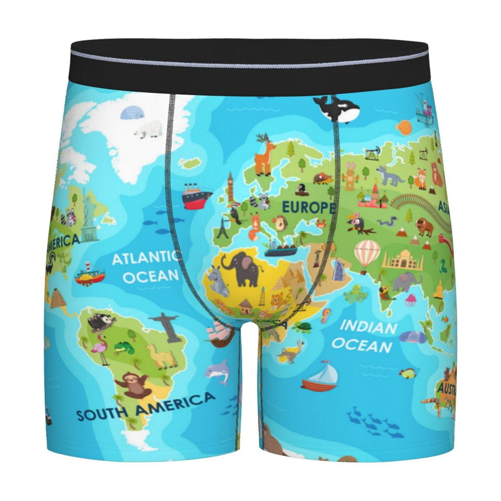 Picia World Map With Animals Landmarks Pattern Men's Athletic Long Leg ...