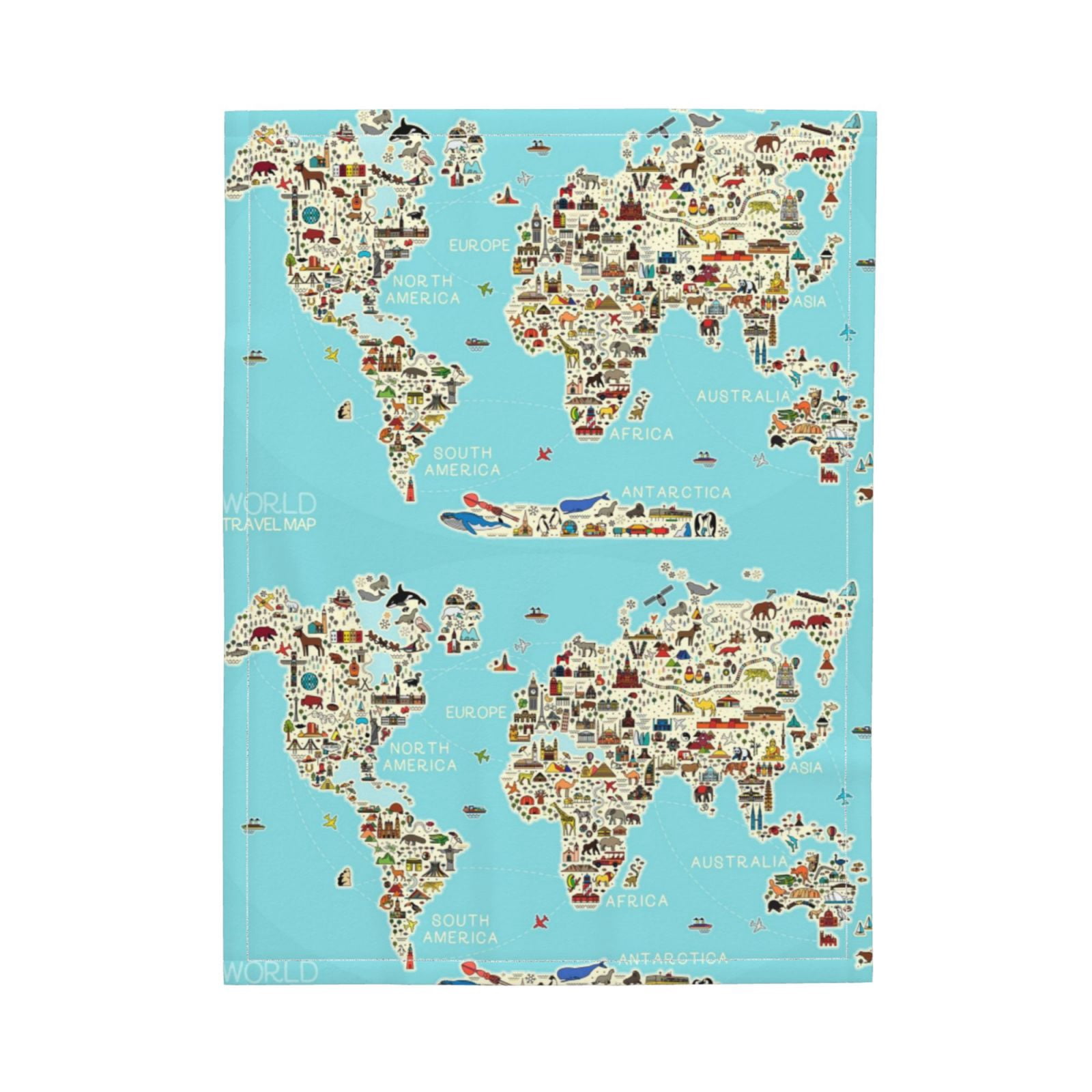 Picia World Travel Line Icons Map Pattern Baby Soft Dot Blanket with ...