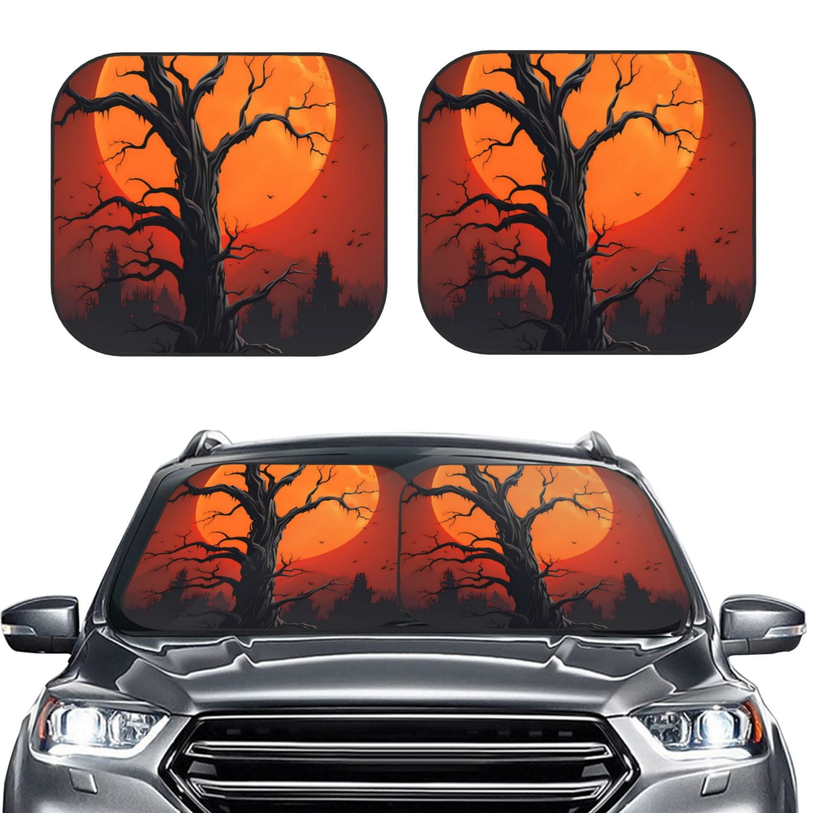 Picia Yellow Castle Sunset Tree 2 Piece Car Windshield Sun Shade ...