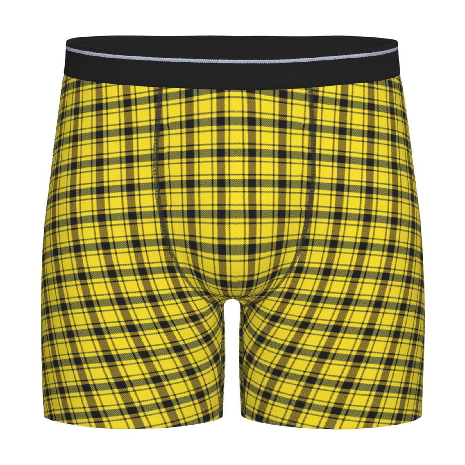 Picia Yellow Checkered Plaid Pattern Men's Athletic Long Leg Briefs ...