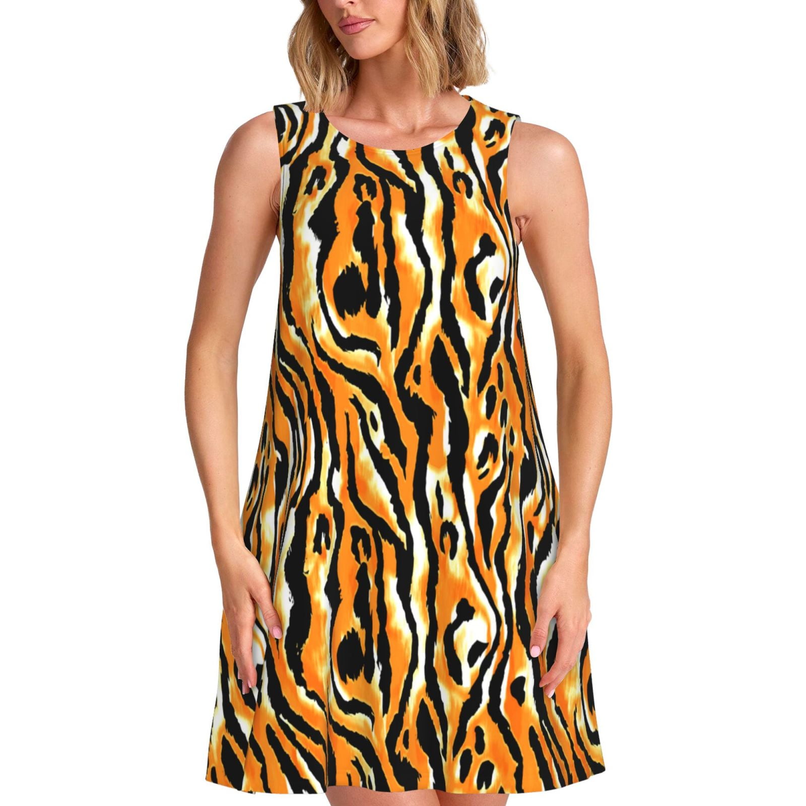 Picia Zebra Print Women’s Sleeveless Midi Swing Dress – A-Line Pleated ...