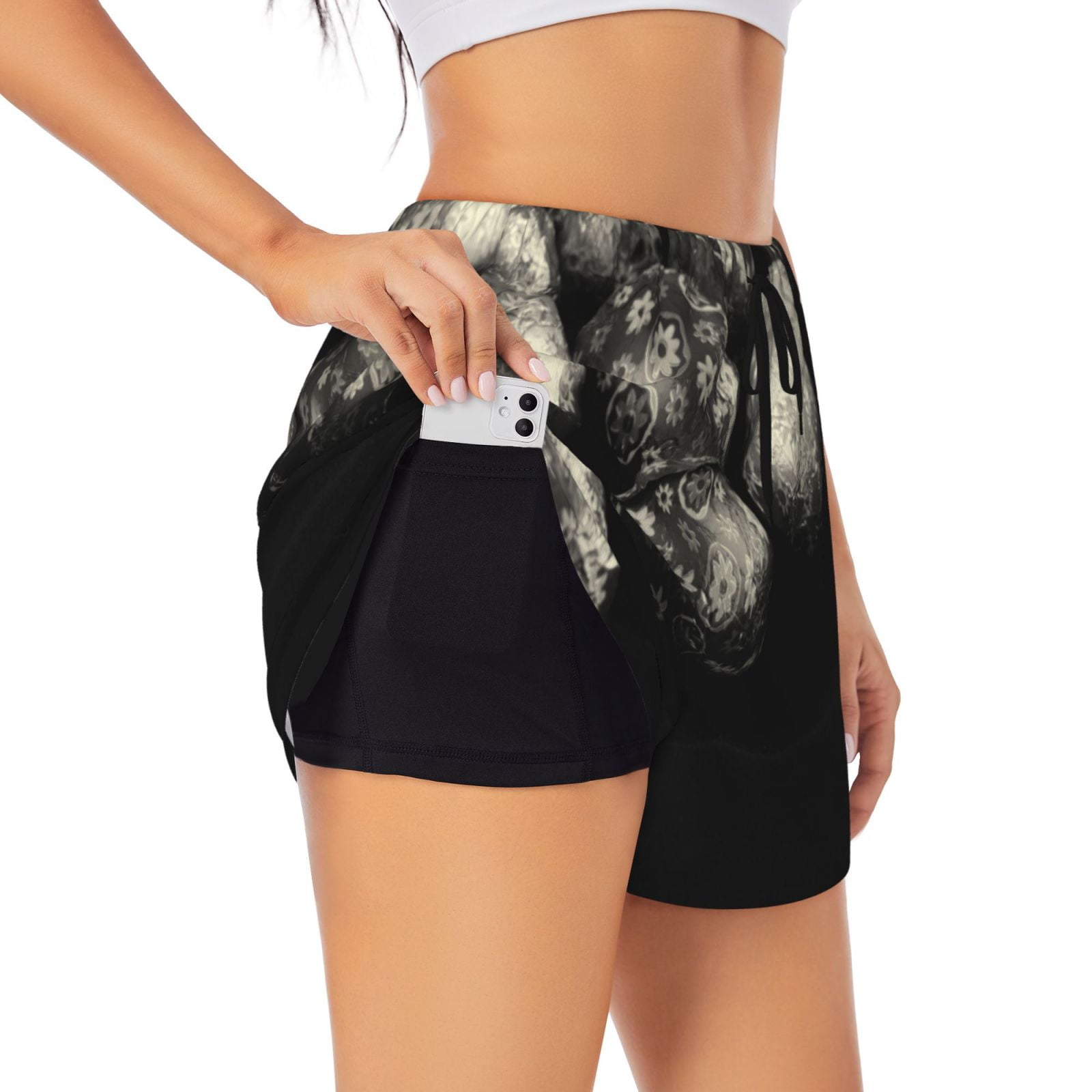 Picia black Easter eggs Pattern Women's 2 in 1 Athletic Running Shorts ...