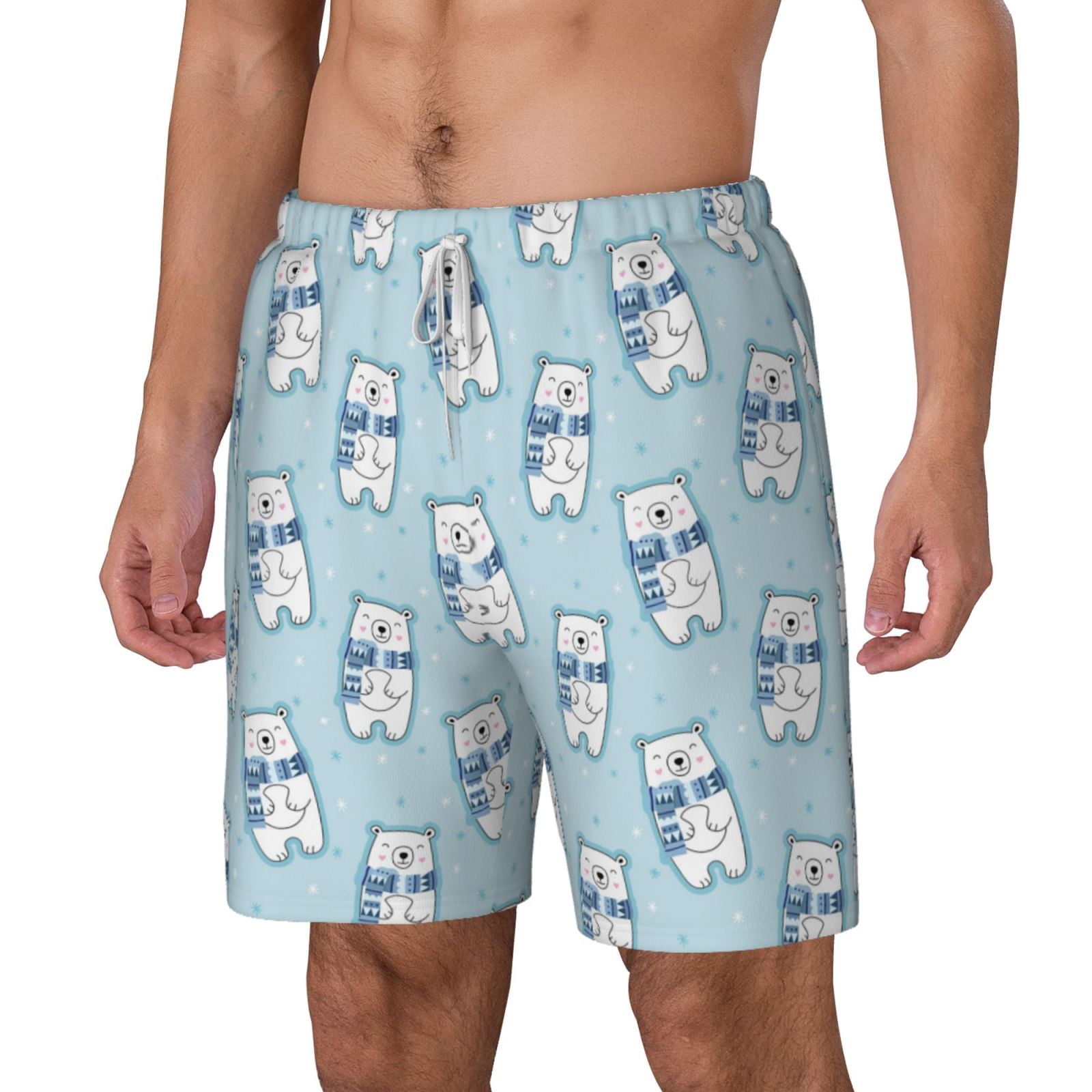 Picia blue Scarf Bear pattern Mens Swim Trunks with Compression Liner ...