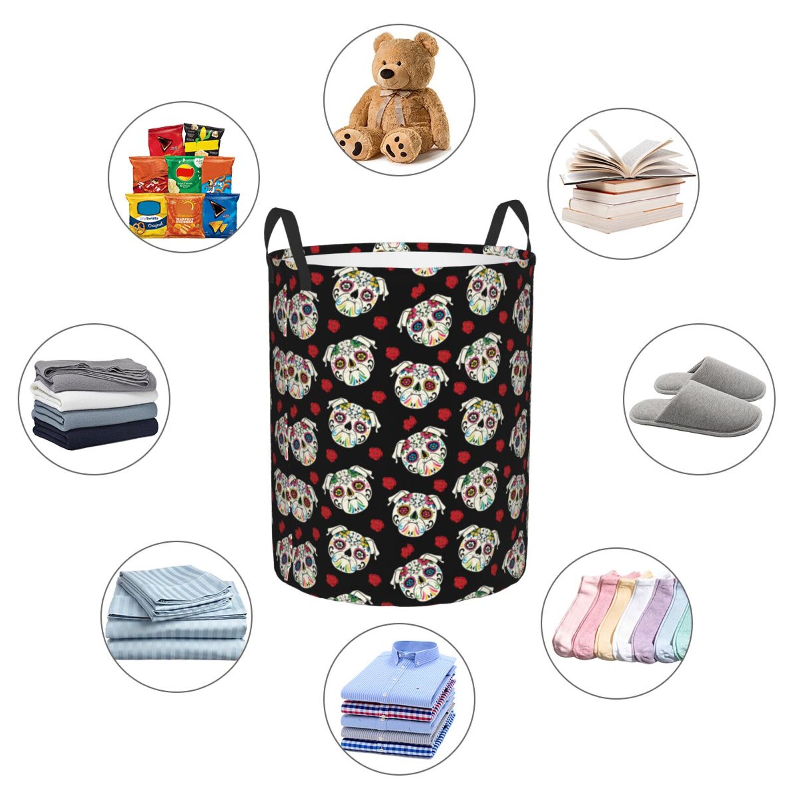 Picia colorful Skull dog flower Large Laundry Basket, Waterproof ...