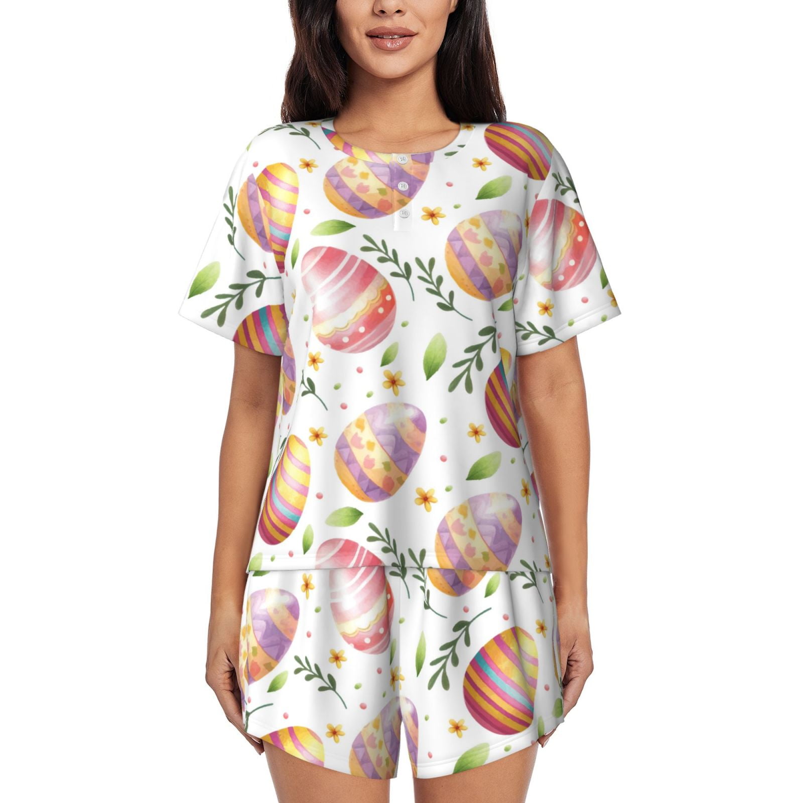 Picia colorful easter eggs Pattern Pajamas Sets for Women Soft Short ...