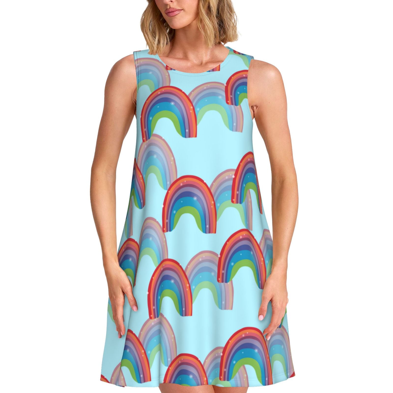 Picia colorful rainbow Print Women’s Sleeveless Midi Swing Dress – A ...