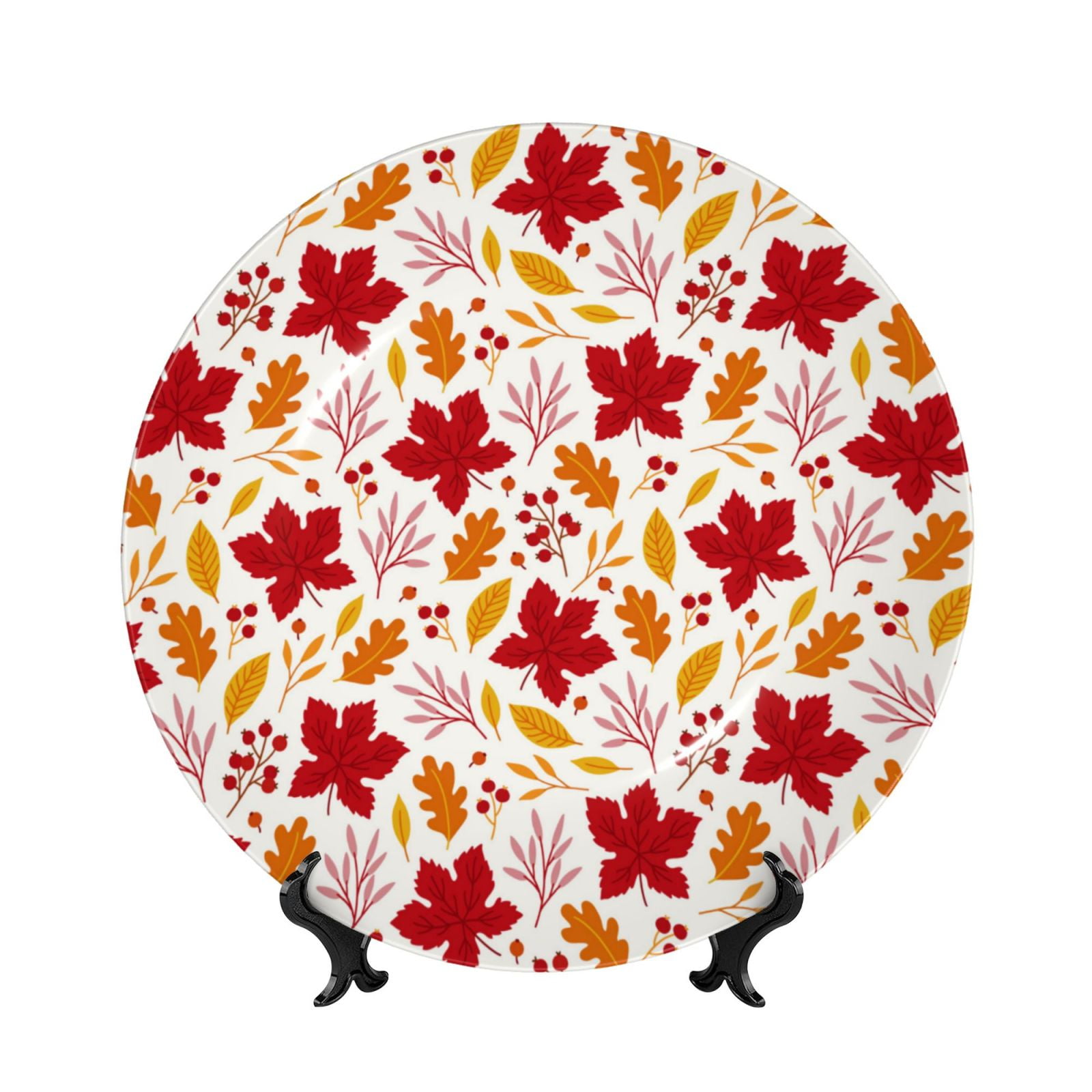 Picia fall laef Maple Pattern Bone China Decorative Plate – Wall Decor with Stand and Adhesive ...