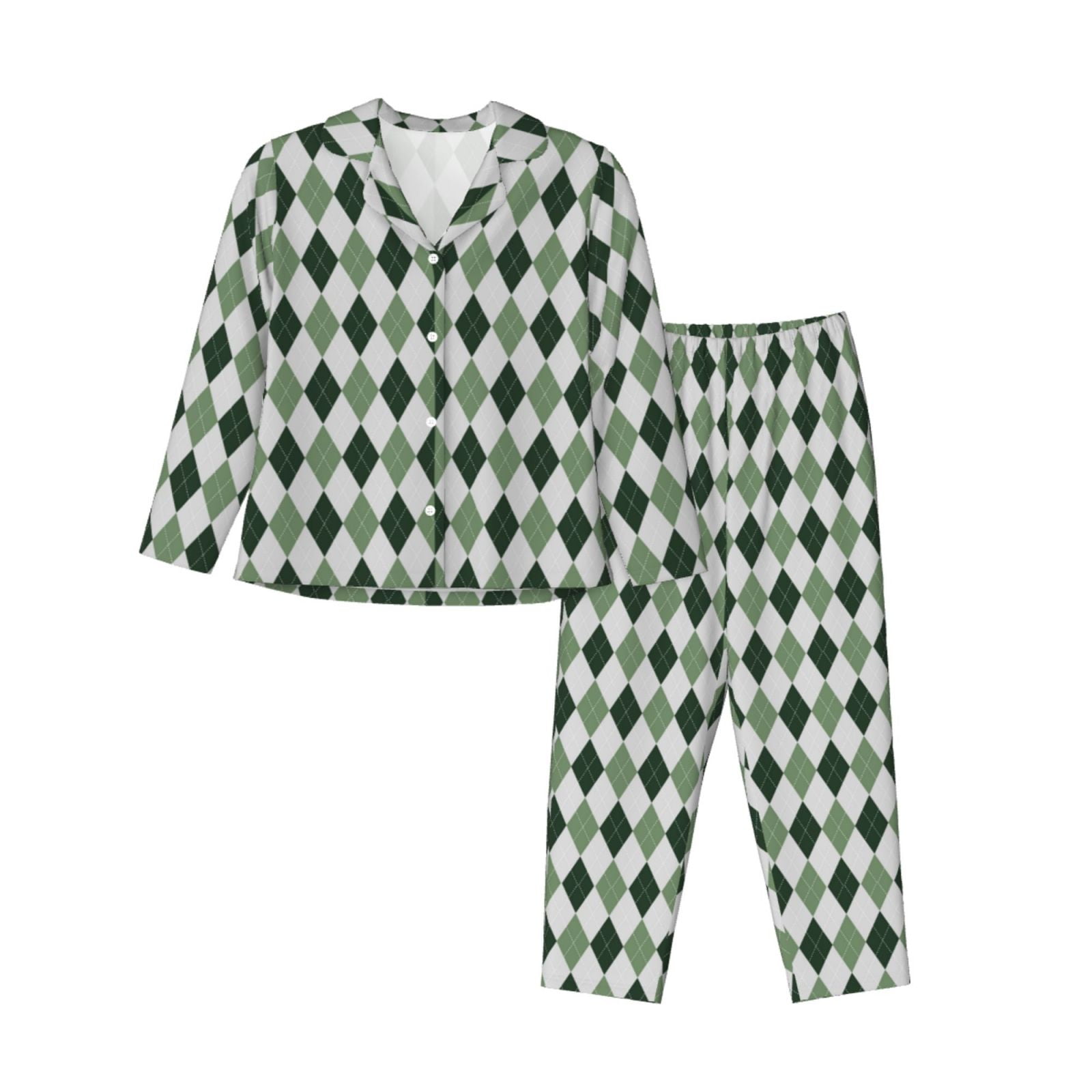 Picia grey and green argyle Pattern Women’s Long-Sleeve Sleepwear Set ...