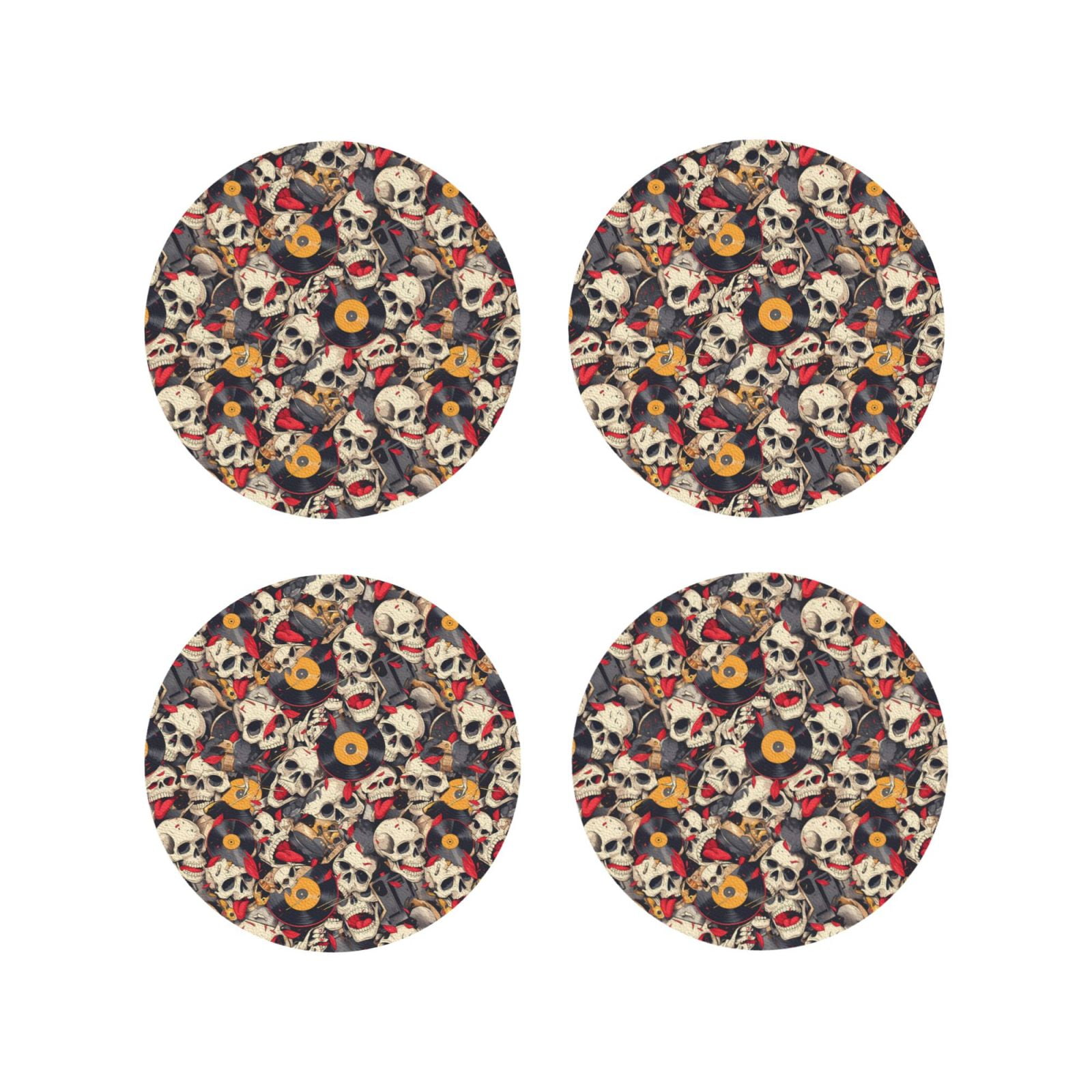 Picia rock Skull record artist Printed Leather Coasters for Drinks, 4 ...