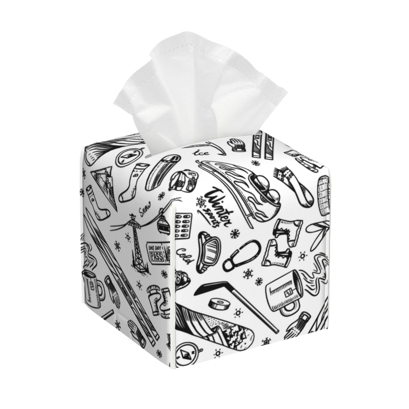 Picia winter Ski Element Pattern Tissue Box Cover,PVC Leather Square ...