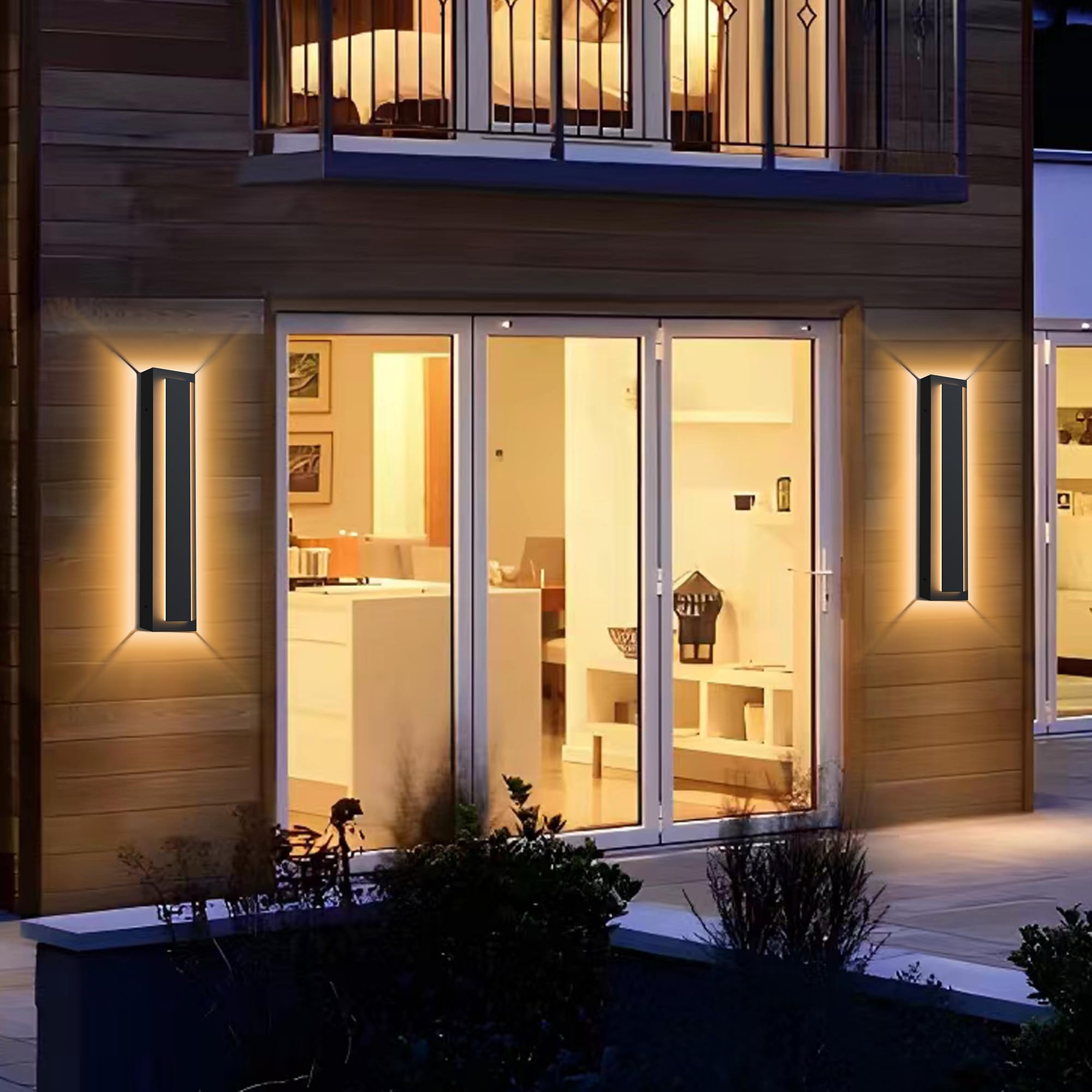 Picico 2pc 12in Modern LED Outdoor Wall Lights, Black Exterior Wall ...