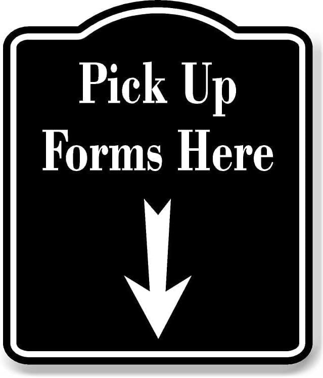 Pick Up Forms Here Down Arrow BLACK Aluminum Composite Sign, 8.5"x10 ...