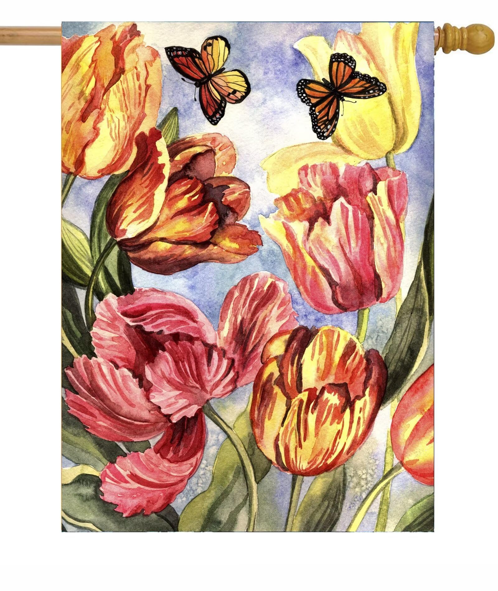 Pickako Watercolor Tulips EC36 Flower and Butterflies Spring Art Garden ...