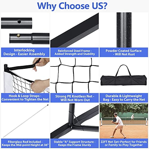 Pickball Net for Driveway, Portable Pickleball Net System Set with ...