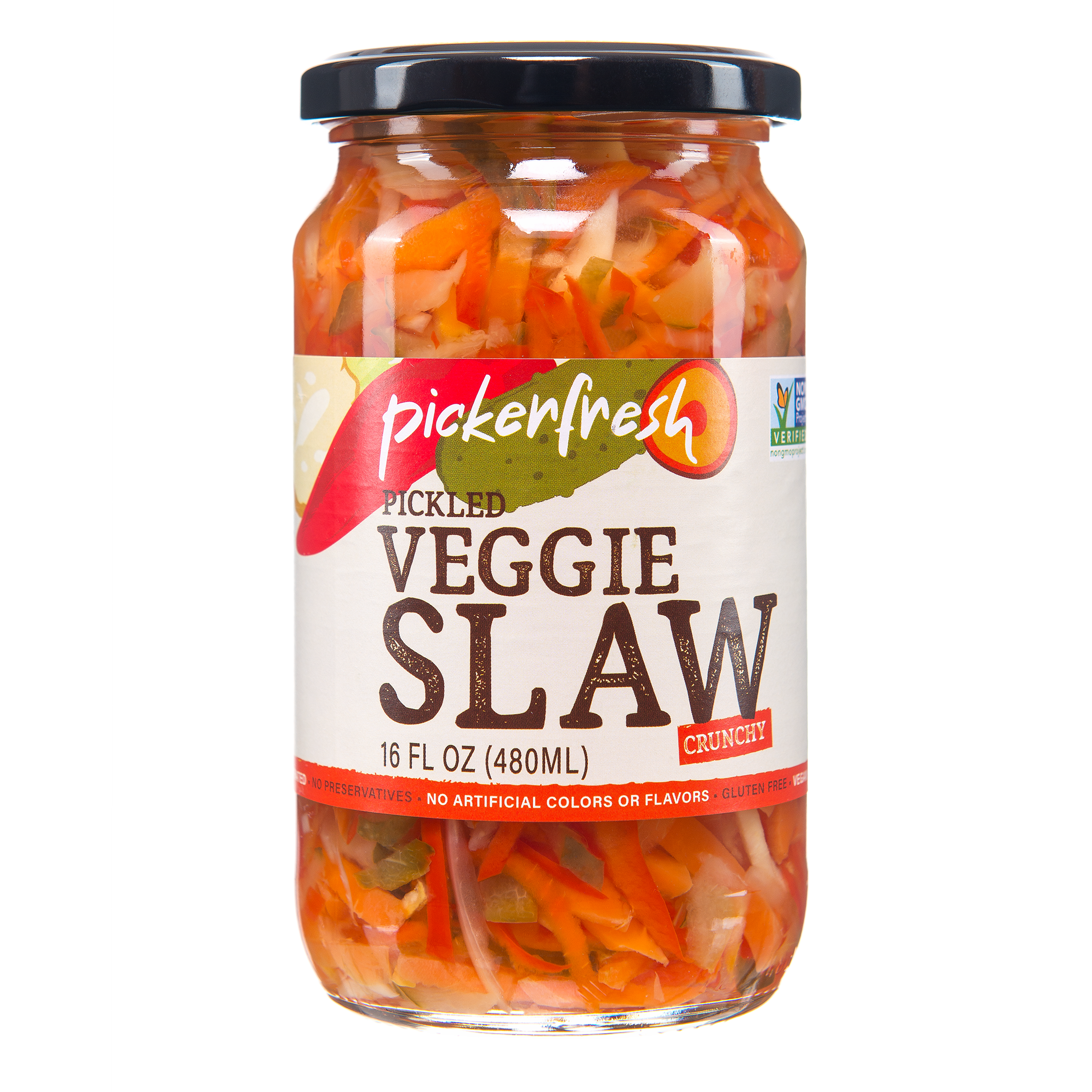 Pickerfresh Pickled Veggie Slaw, 16oz Glass Jar, Mixed Vegetables with ...