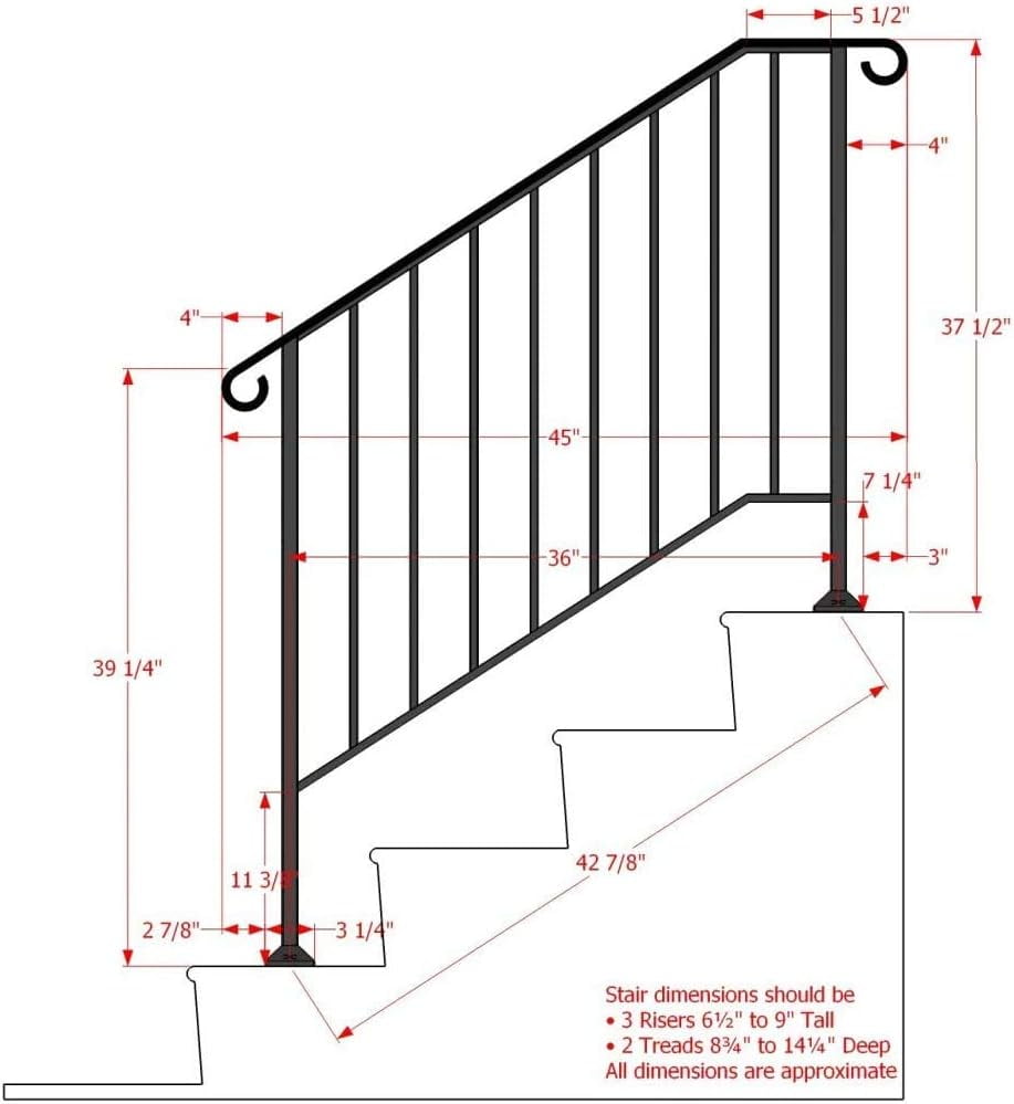 Picket #3 (No Fasteners) - Wrought Iron Handrail for 3 or 4 Steps ...