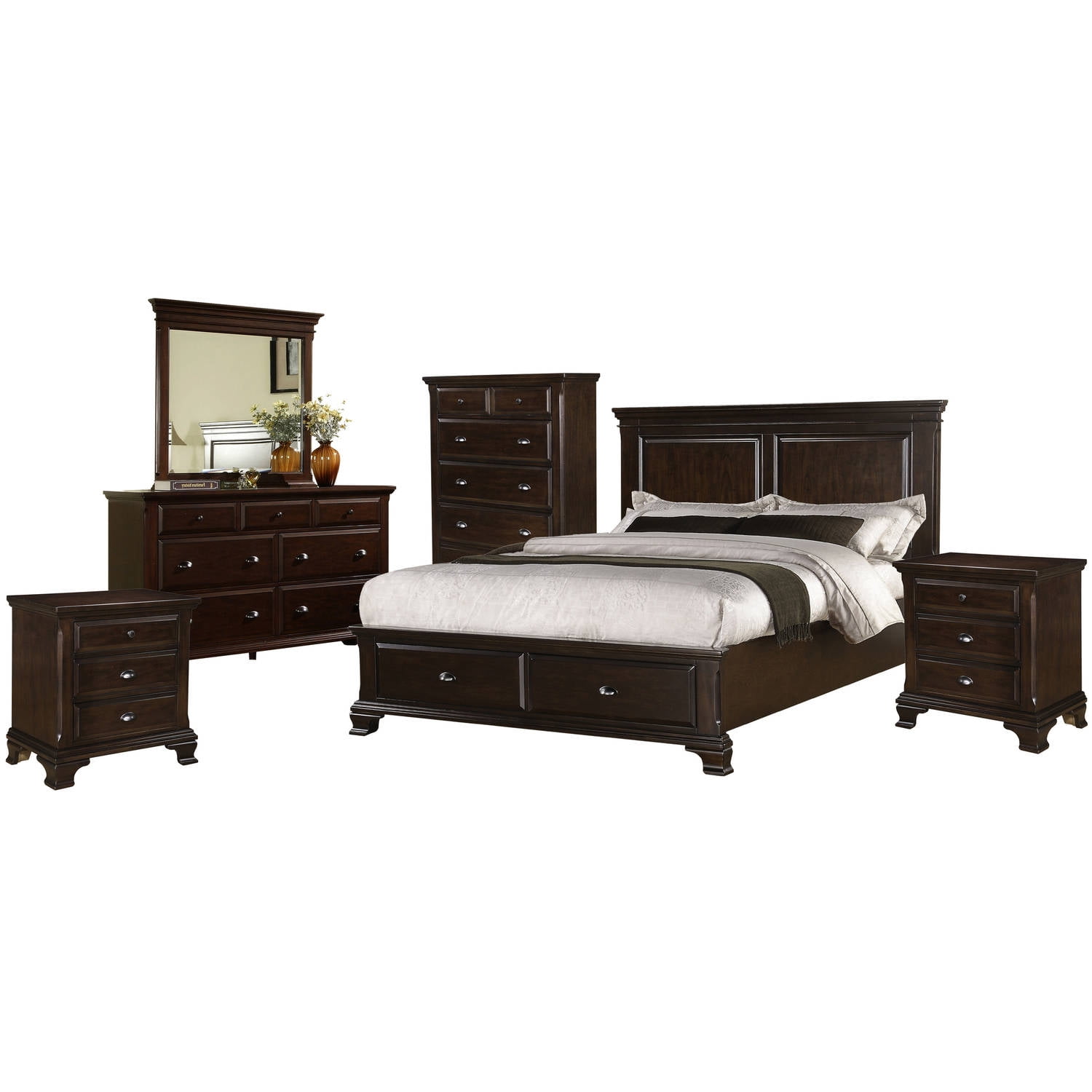 Picket House Furnishings Brinley Cherry Bedroom Set with Storage Bed Queen 6 Piece Set Walmart