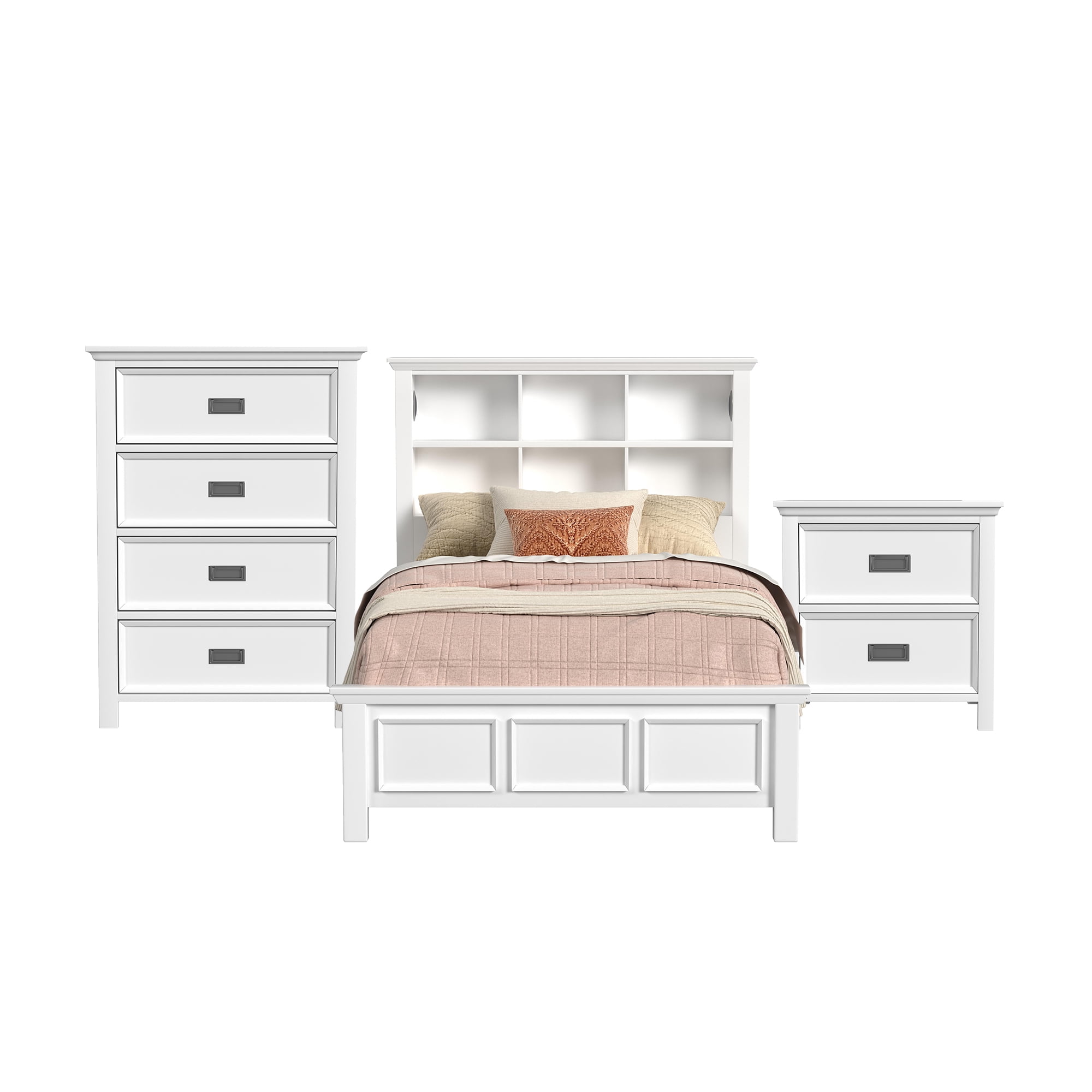 Brooklyn Kids Full Bookcase 3PC Bedroom Set in White - Walmart.com