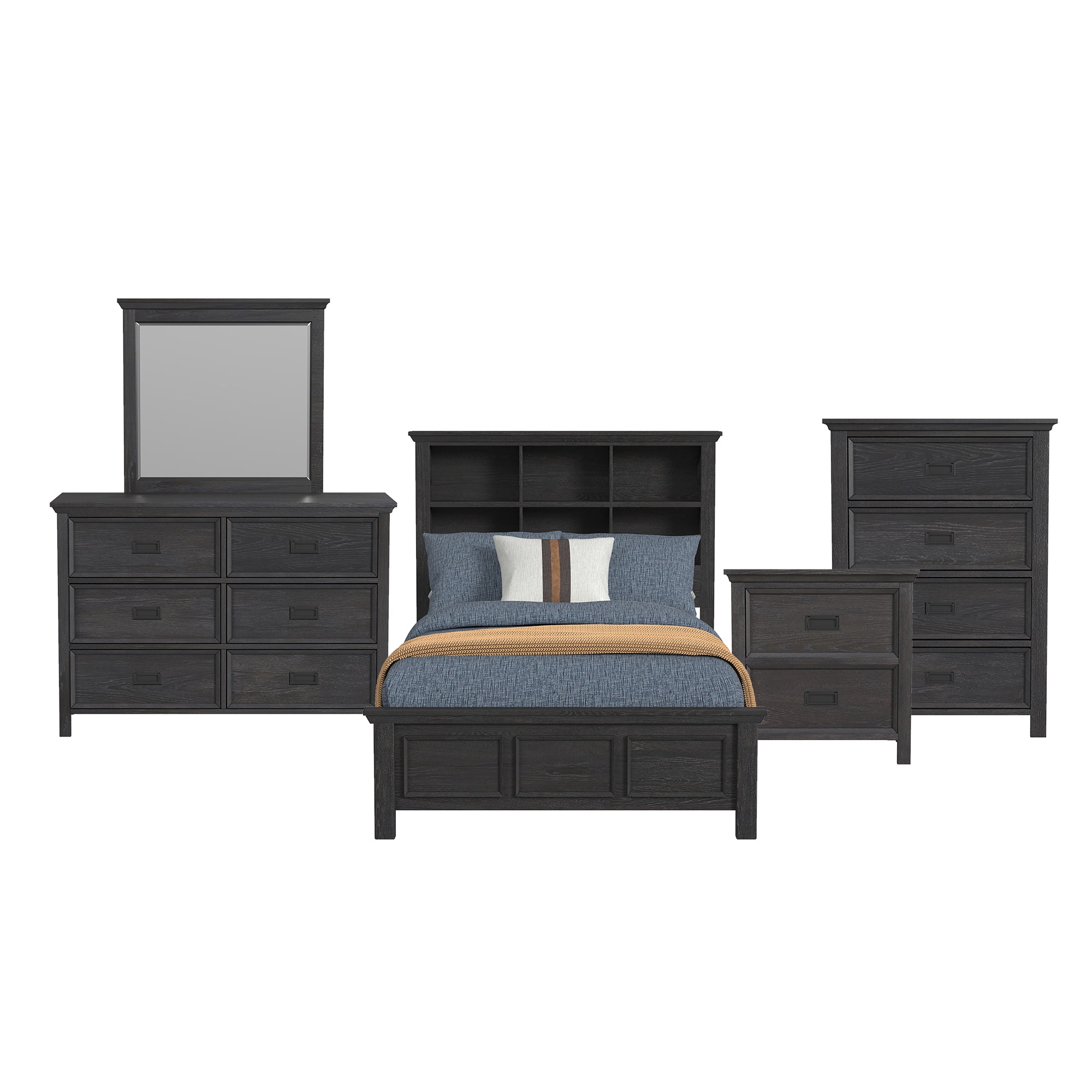 Brooklyn Kids Full Bookcase 5PC Bedroom Set in Charcoal - Walmart.com