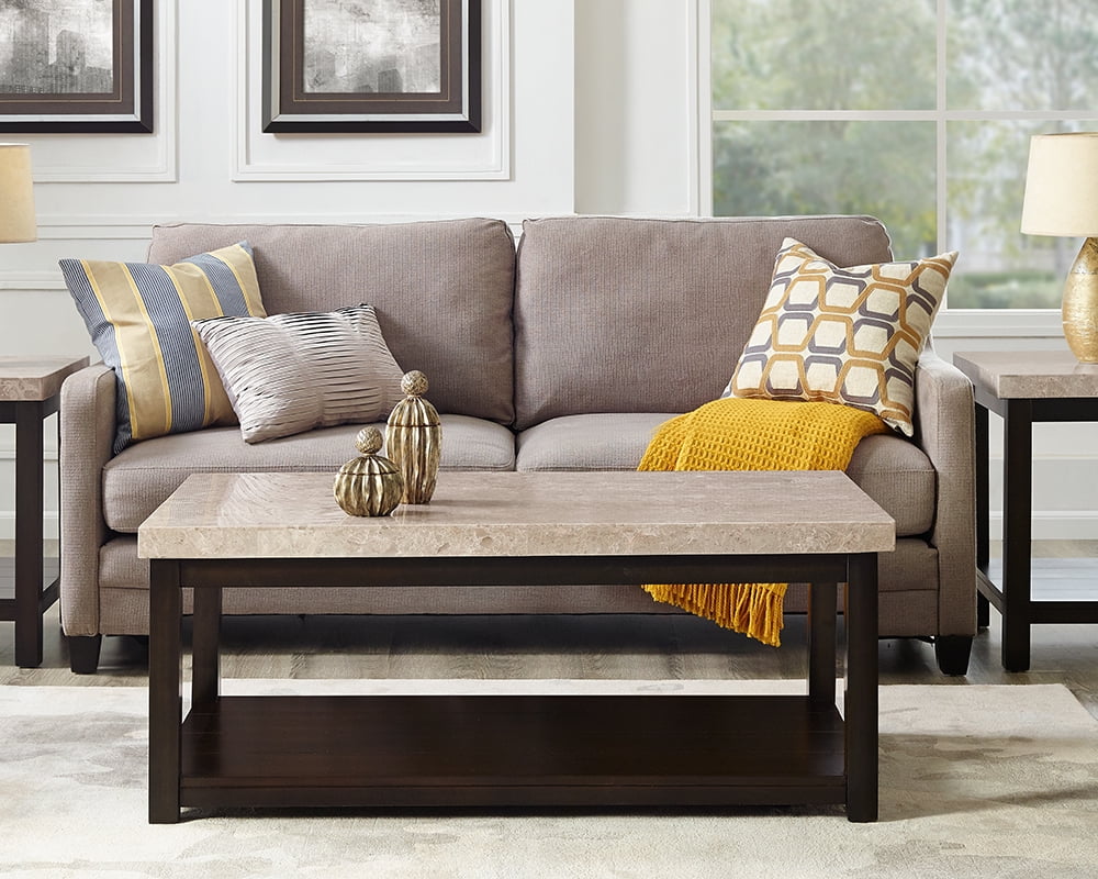 Picket House Furnishings Caleb Coffee Table, Marble Top, Bottom Shelf ...