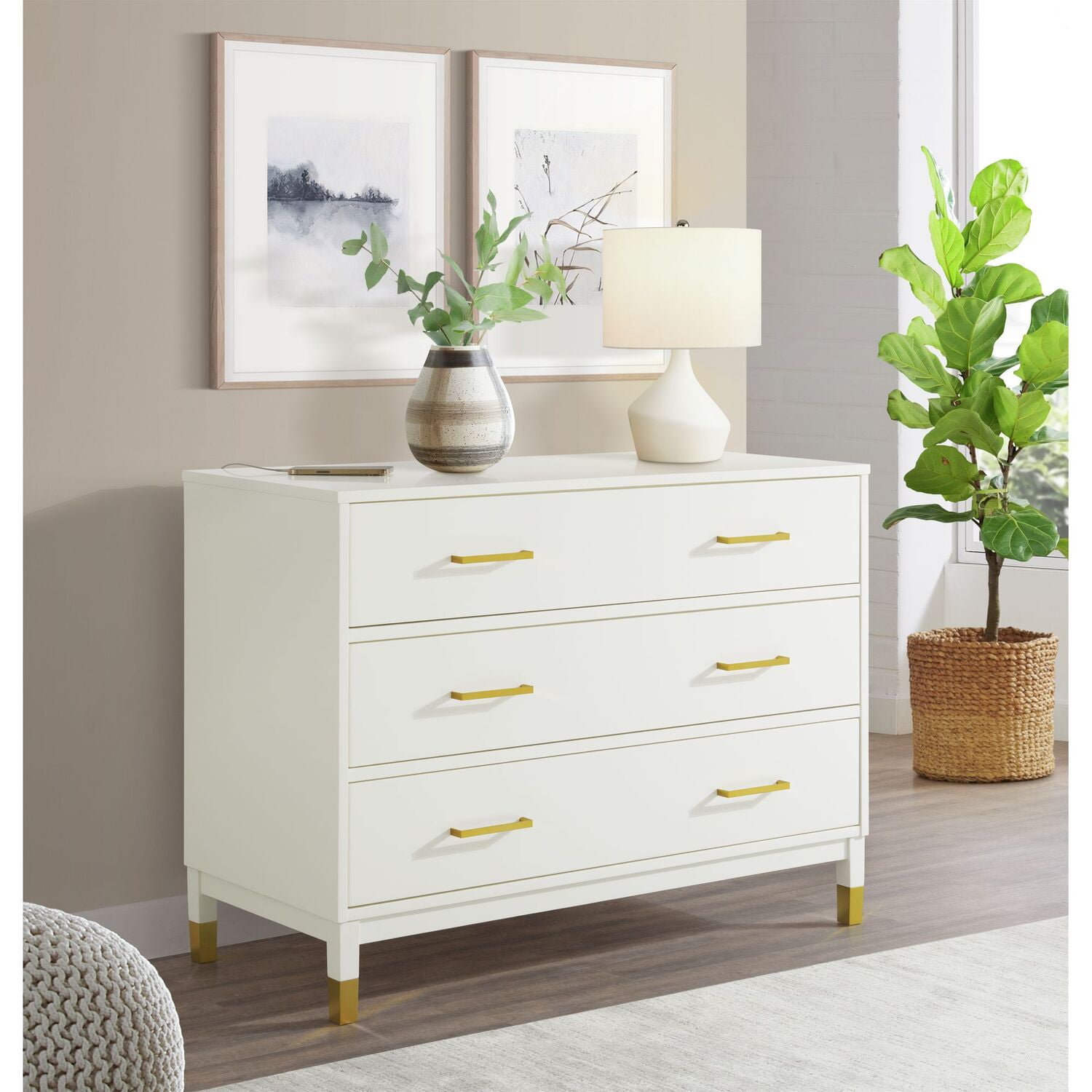 Picket House Furnishings Dani Wood Chest W/ Power Port in White Finish ...