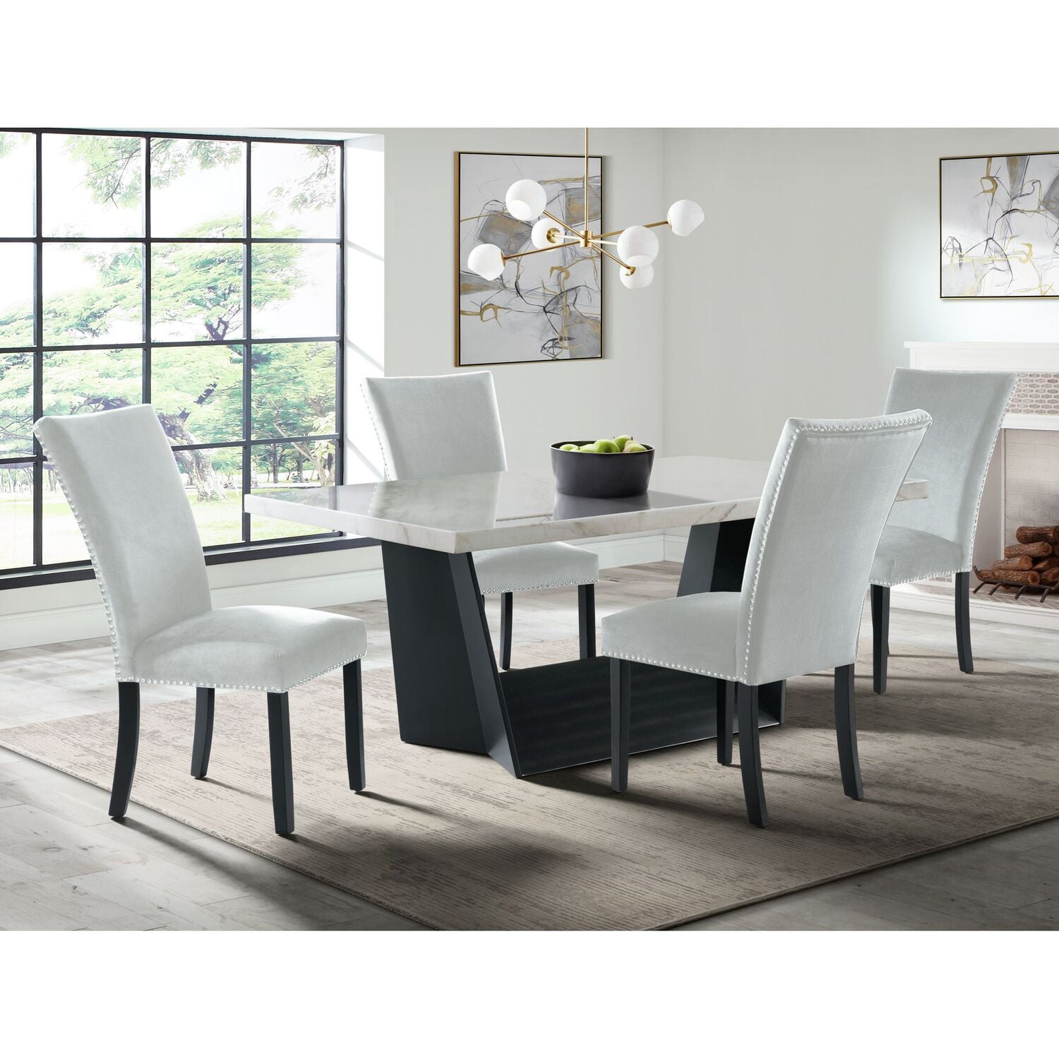 Picket House Furnishings Dillon White 5PC Dining Set- Table & 4 Grey ...