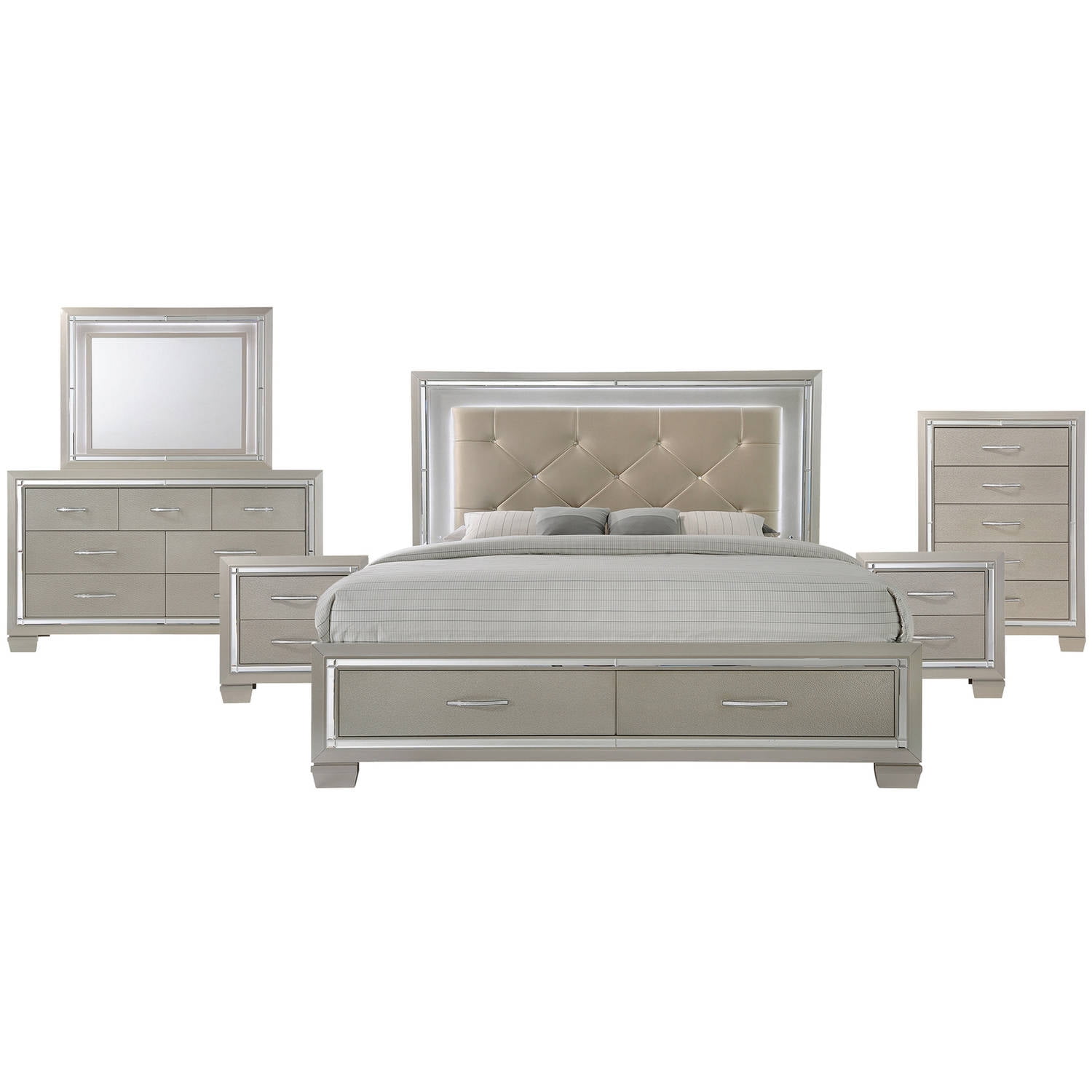 Picket House Furnishings Glamour Queen Platform Storage 6PC Bedroom Set ...