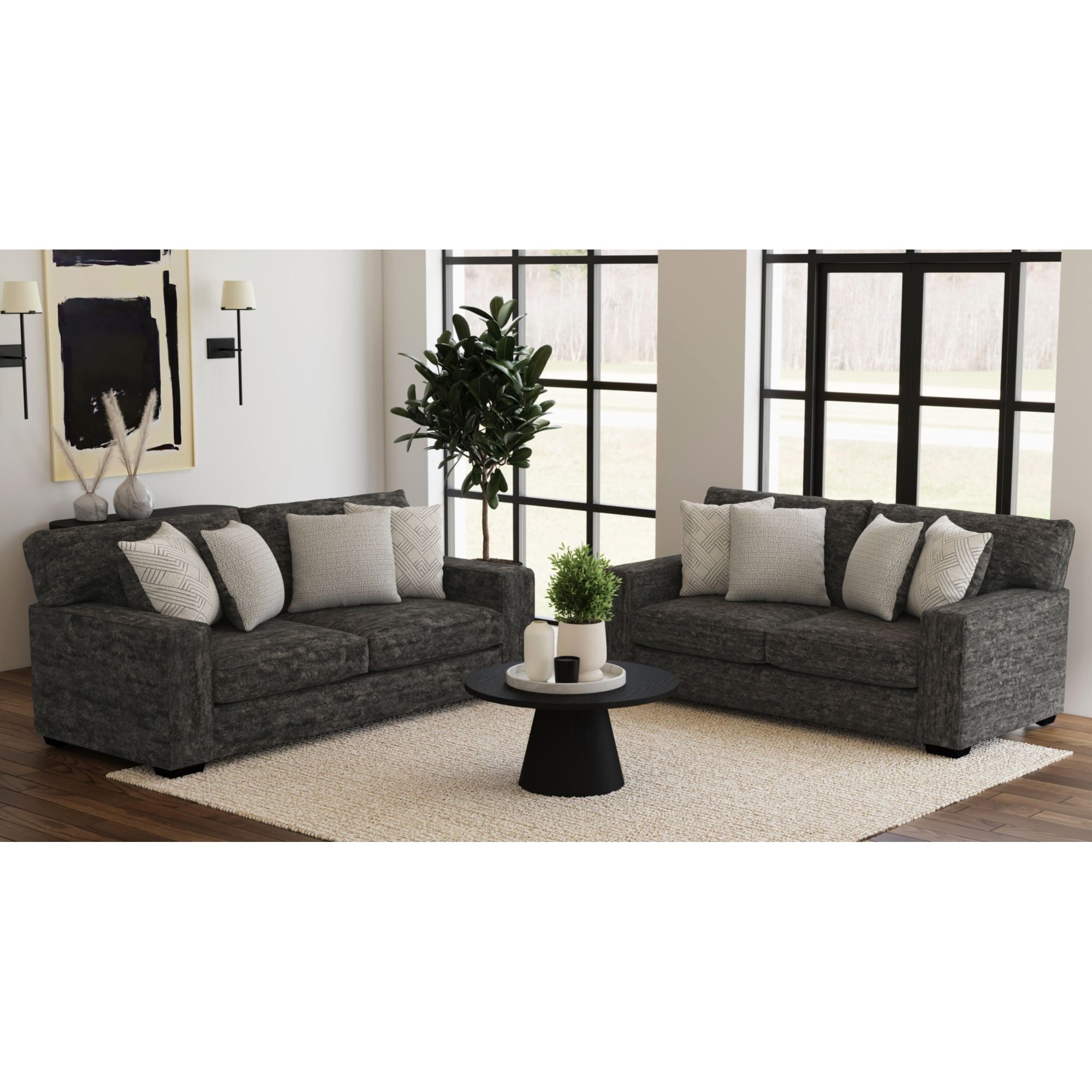 Picket House Furnishings Molly Sofa in Galactic Charcoal with 4 Pillows ...