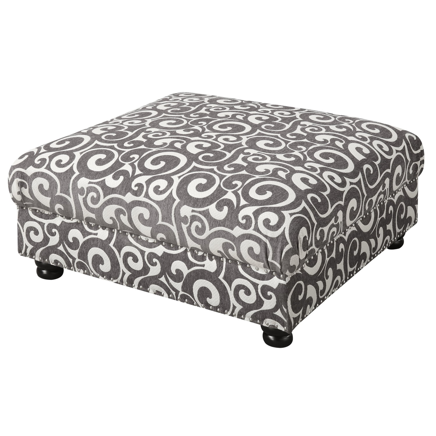 Picket House Furnishings Twine Ottoman with Gray Scroll Pattern ...