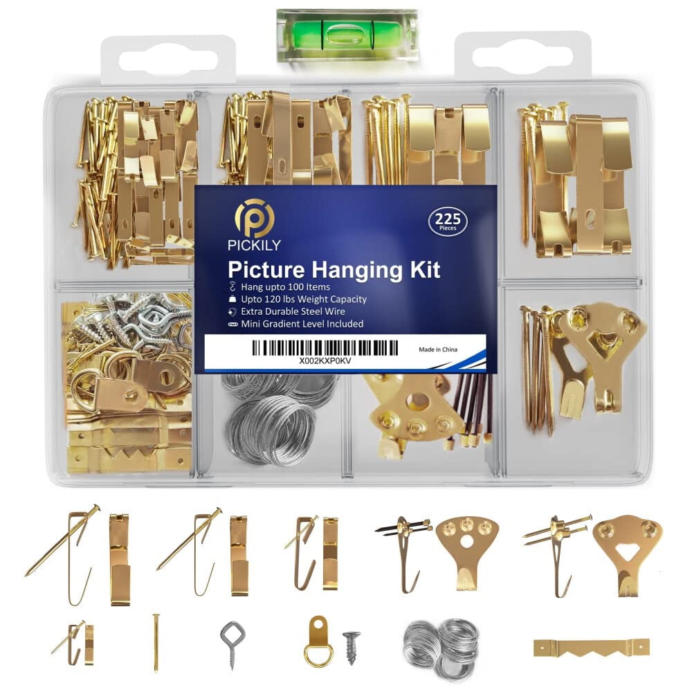 Pickily 225 Piece Picture Hanging Kit Photo Hangers Includes Nails Wire ...