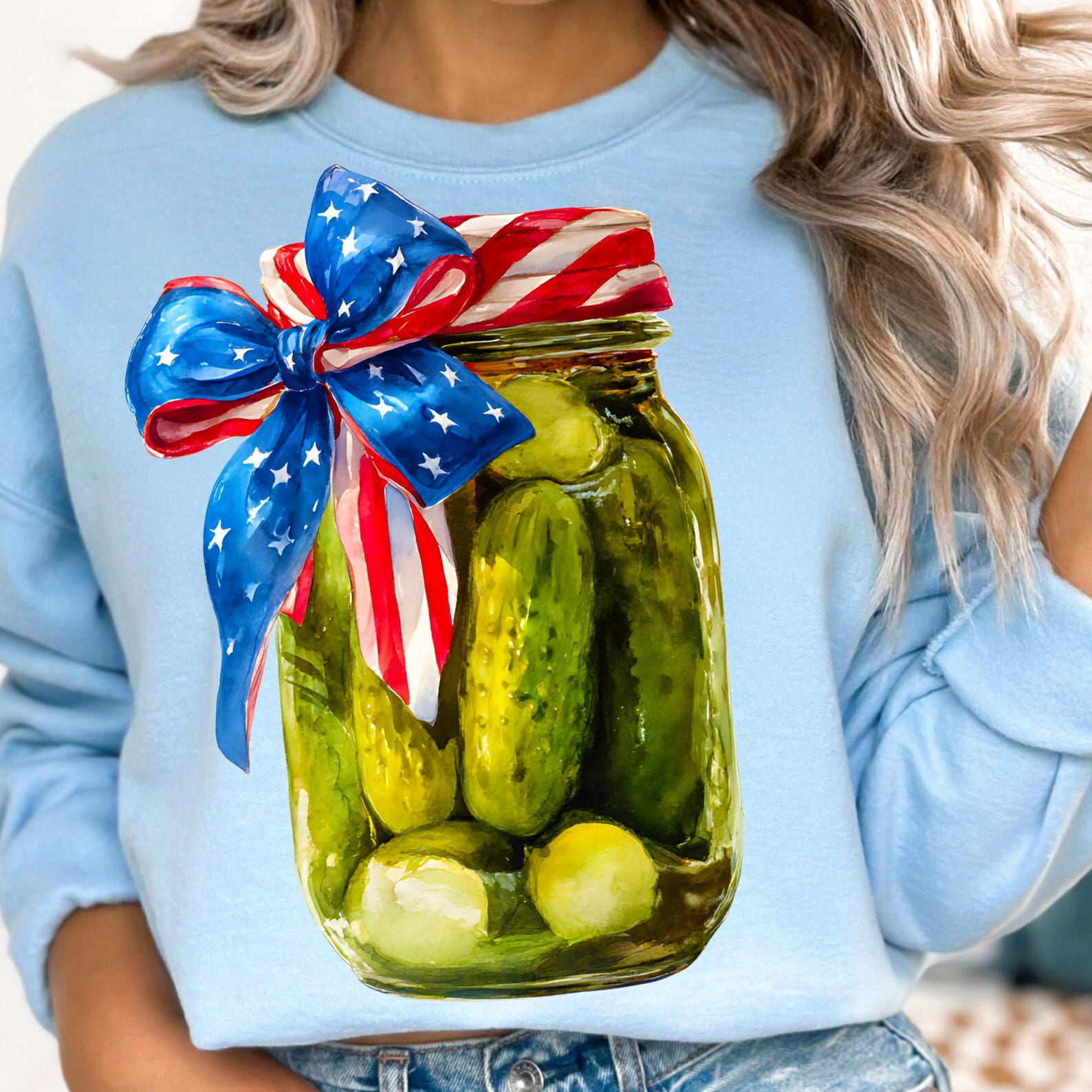 Pickle 4th of July Sweatshirt, Patriotic Pickle Jar Clipart Sweatshirt, USA Flag Independence ...