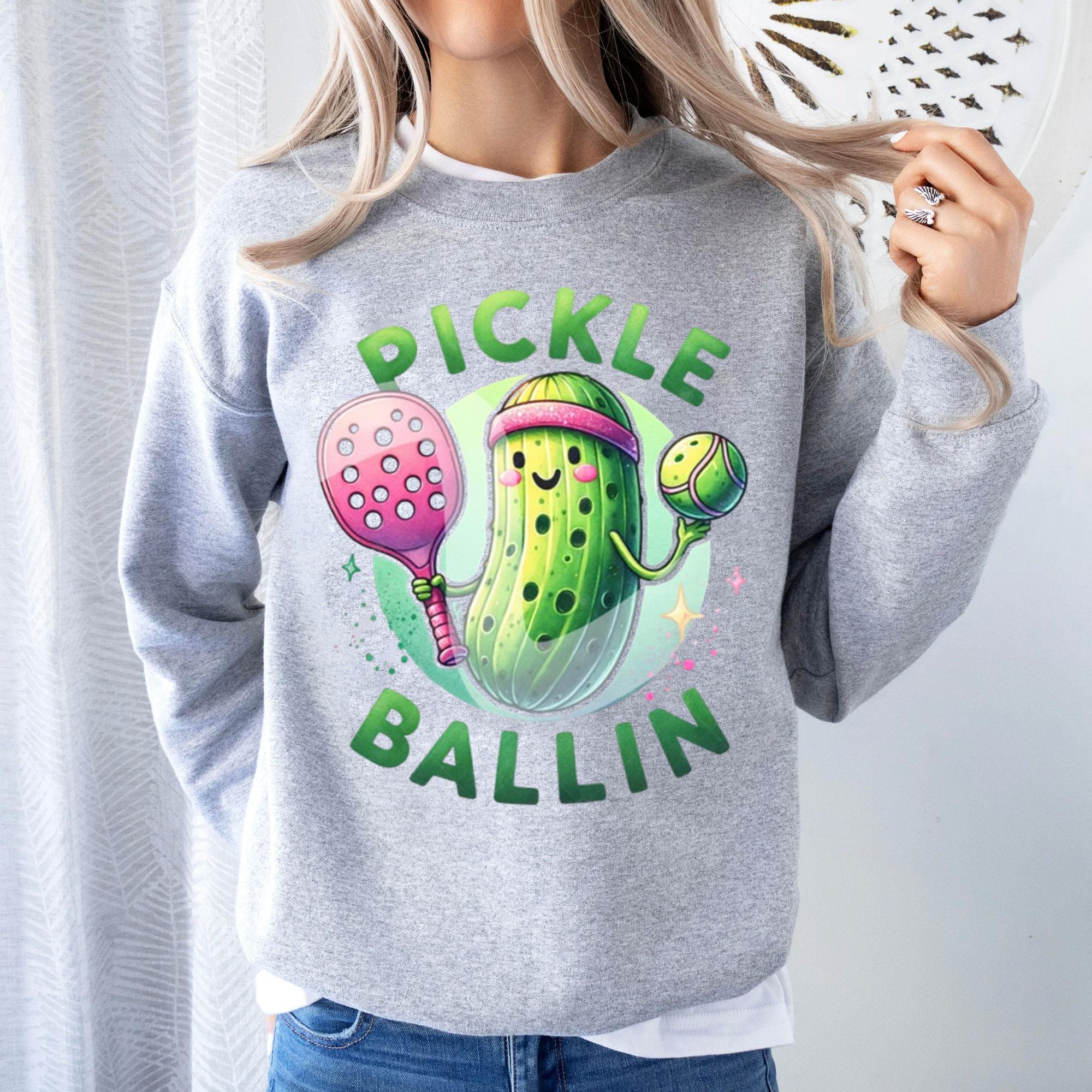 Pickle Ballin Clipart, Funny Pickleball Sweat Shirt, Cute Pickle Ball ...