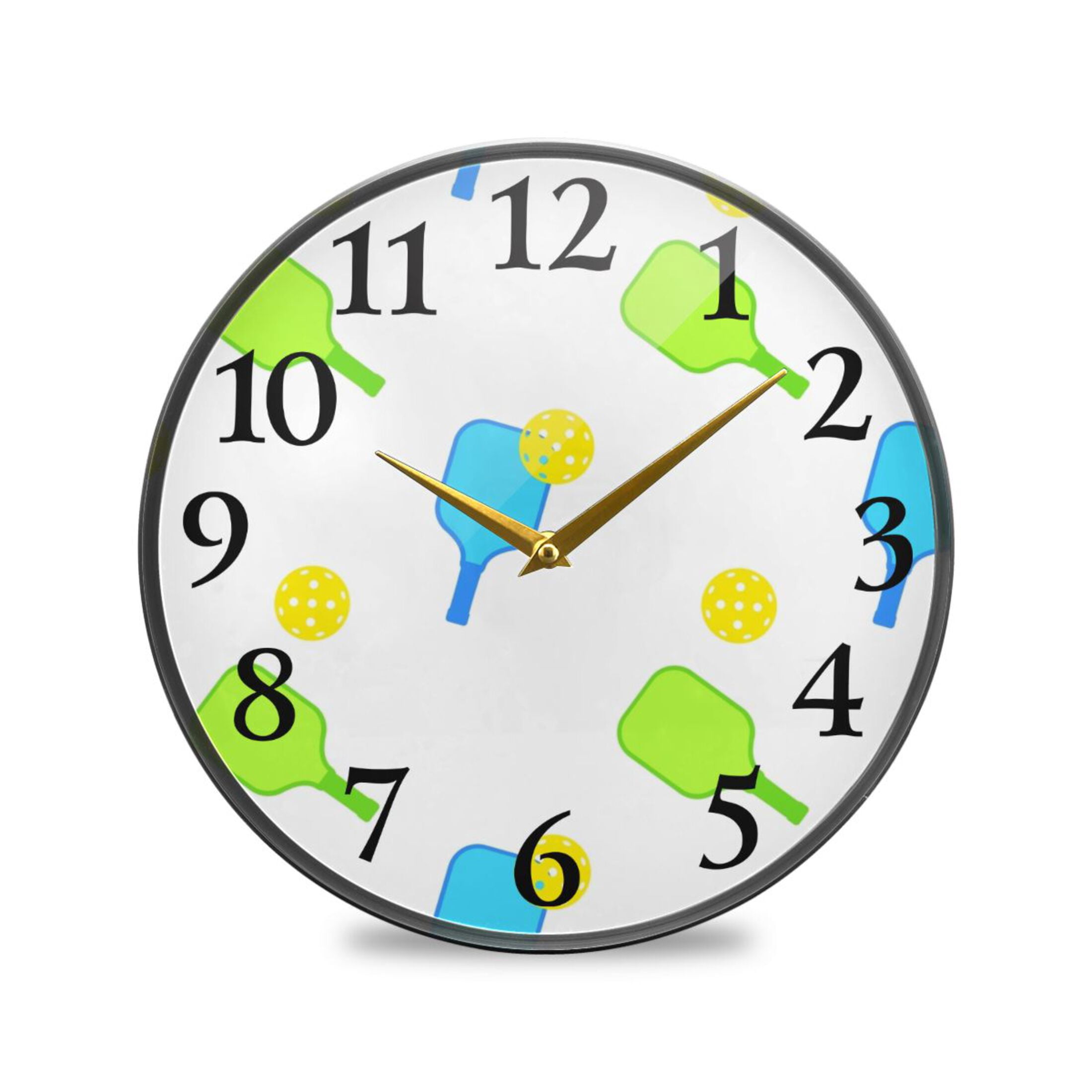 Pickle Balls Wall Clocks Battery Operated 9.5 Inch Round Clock Acrylic ...