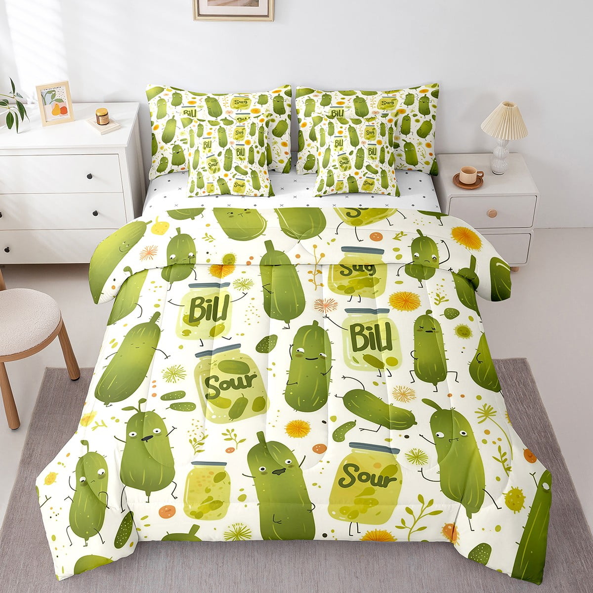 Pickle Bed In A Bag Green Dill Pickle Comforter Set 7 Pieces,Cartoon ...