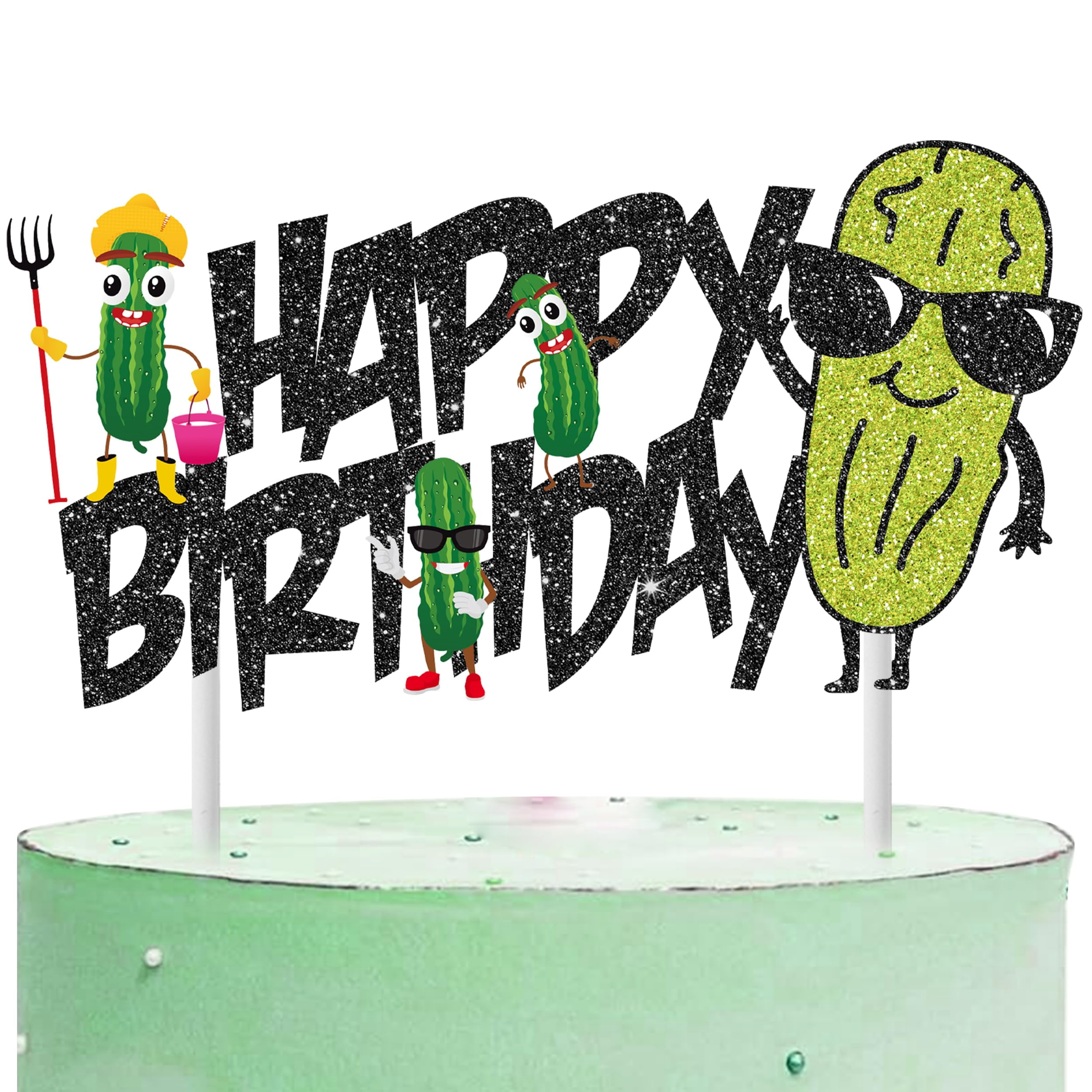 Pickle Birthday TWE5 Topper Glittery Black Cute Cucumber Topper Funny ...