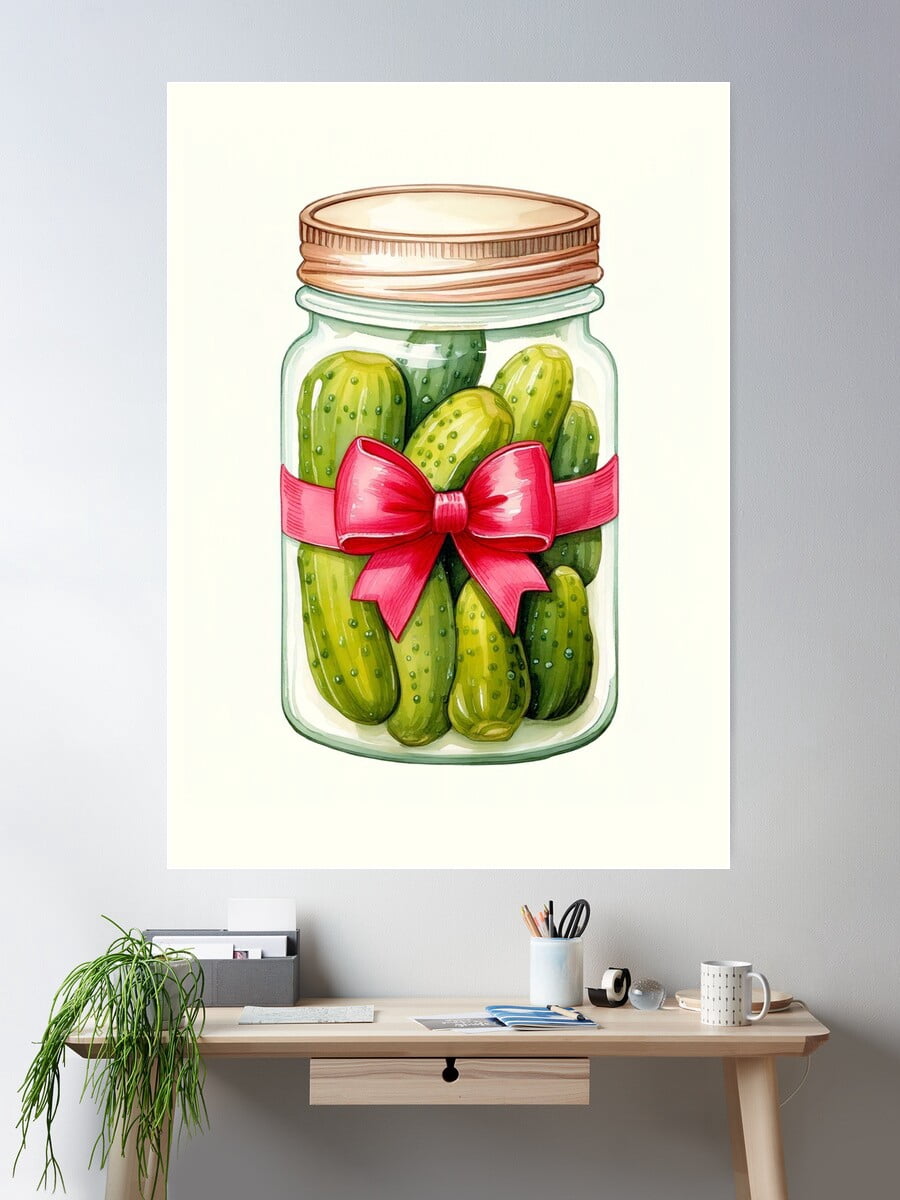 Pickle Jar With Pink Bow Poster Wall Art, Modern Wall Decor For Living ...