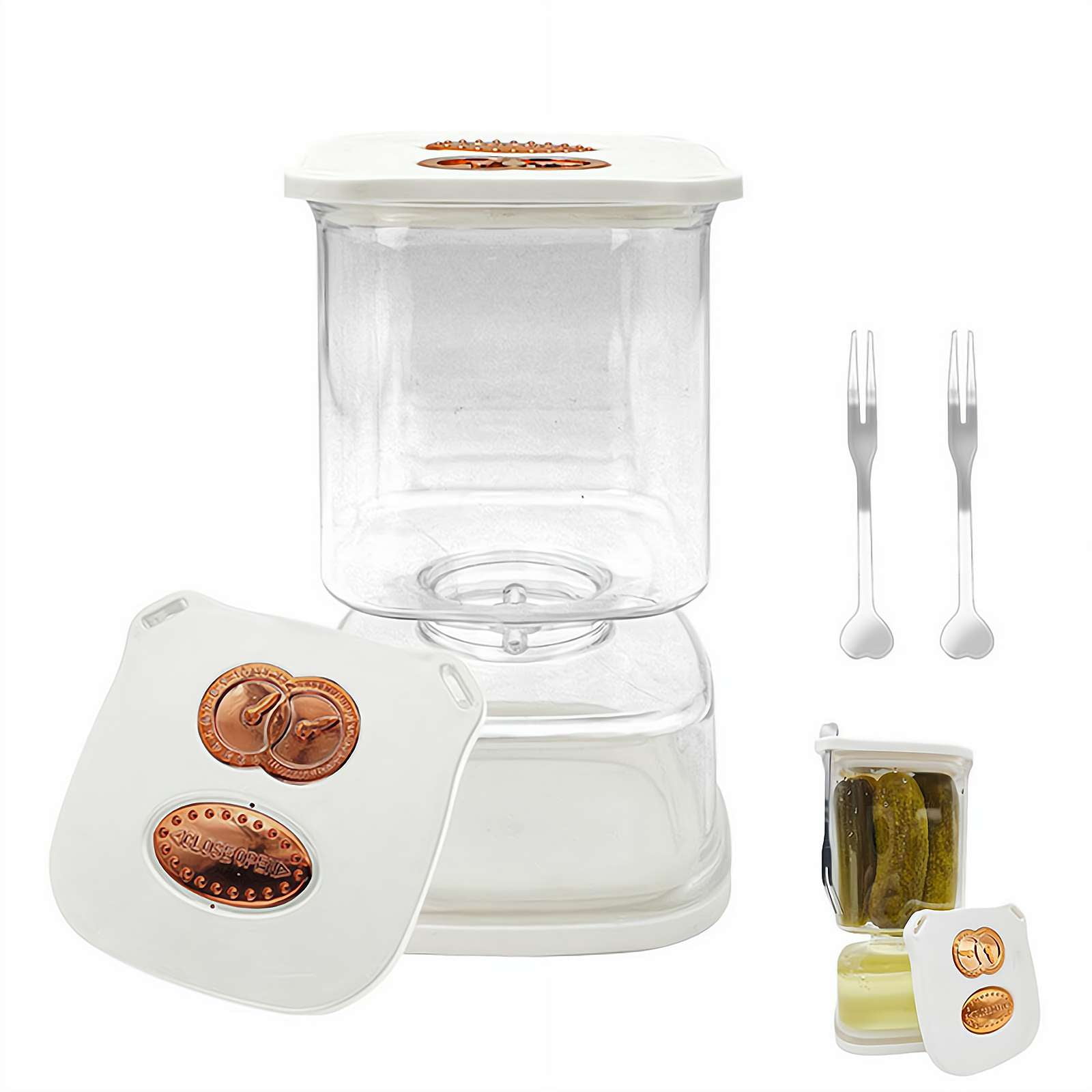 Pickle Jar with Strainer, Airtight Pickle Container with 2 Forks for ...