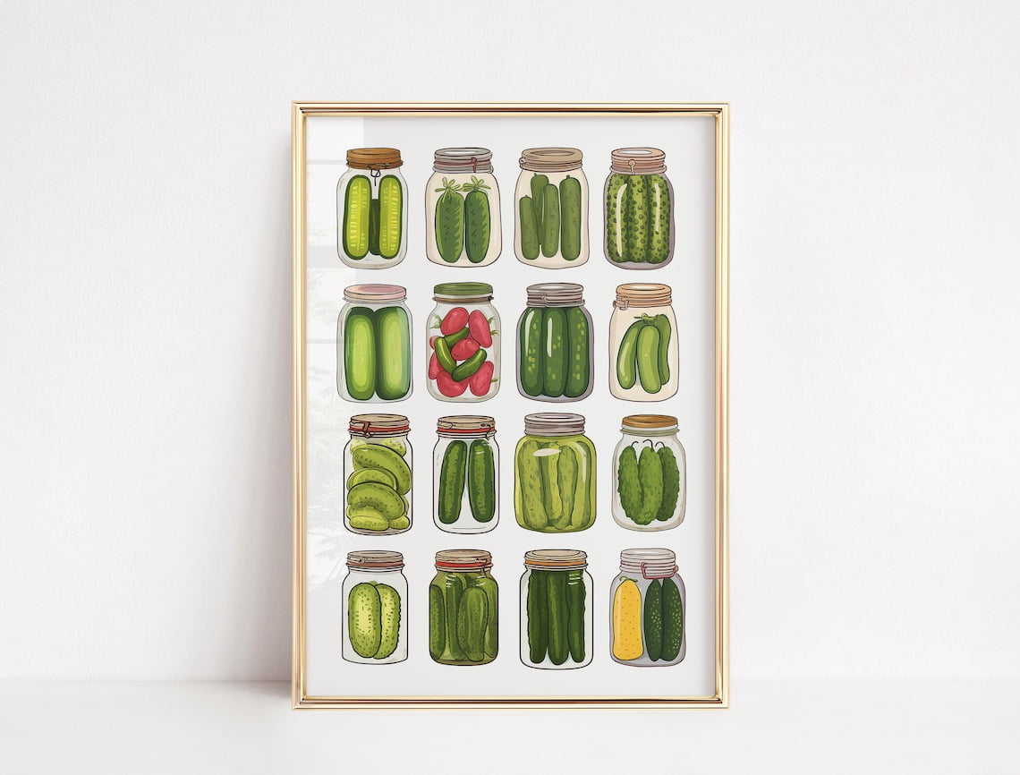 Pickle Jars, Fun Retro Vintage Food Home Poster, Wall Art Living Dining ...