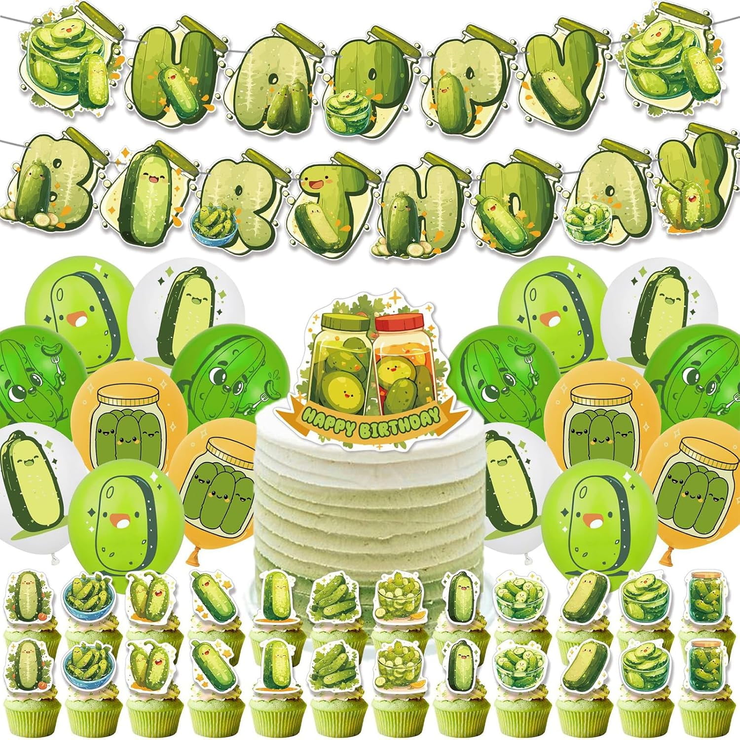 Pickle Party Decorations Banners, Funny Pickle Cupcake Toppers Balloons ...