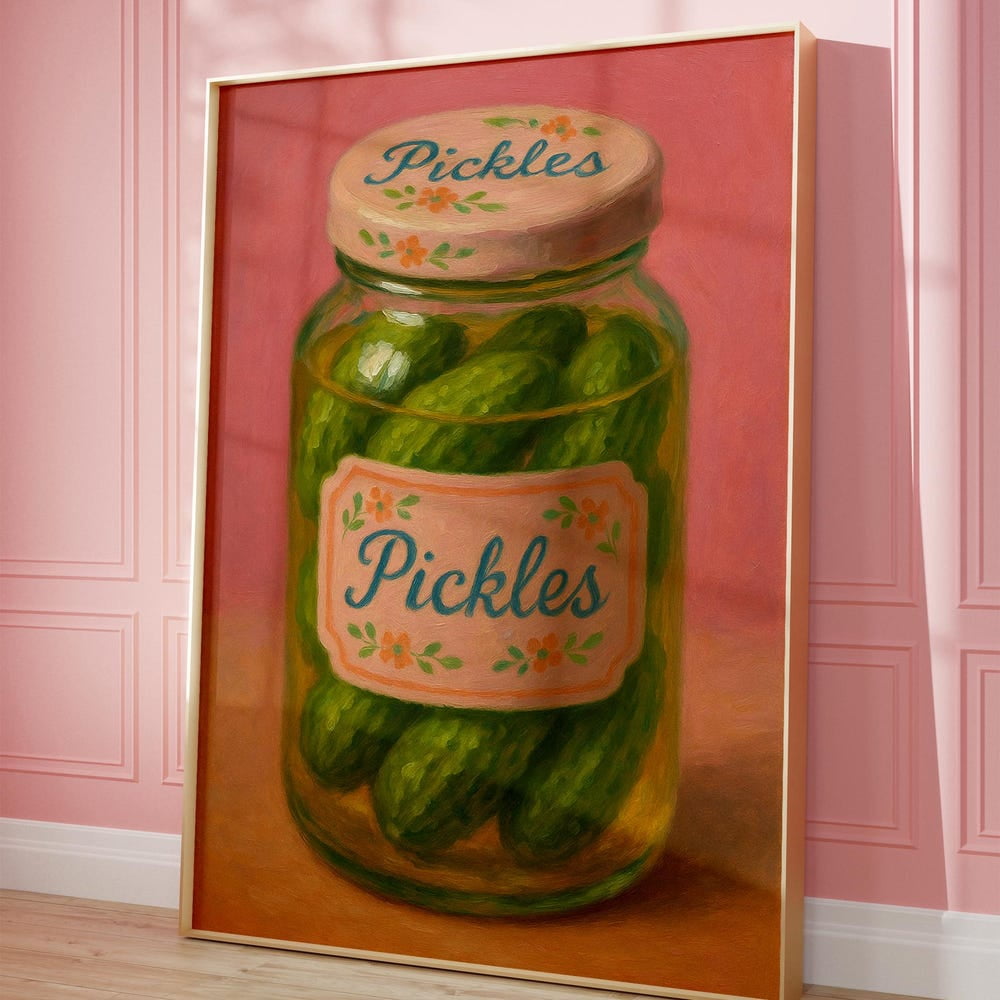 Pickle Print, Pink Kitchen Decor, Food Poster, Kitchen Bar Cart Art ...