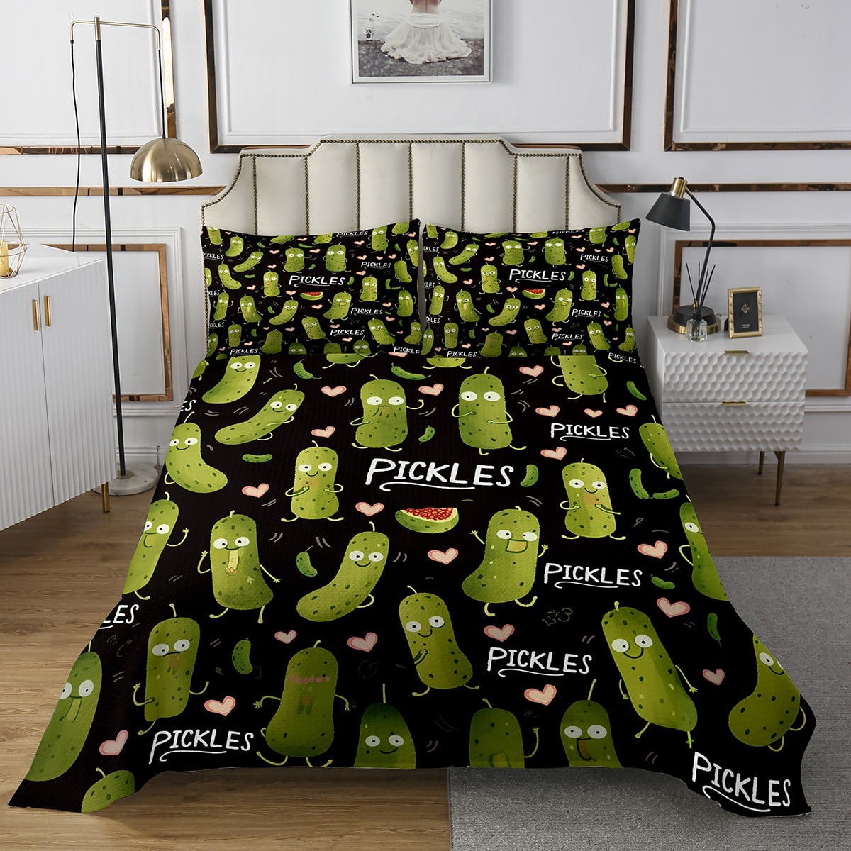 Pickle Quilt Set Kawaii Cucumber Bedspread Set Dill Pickle Coverlet Set ...